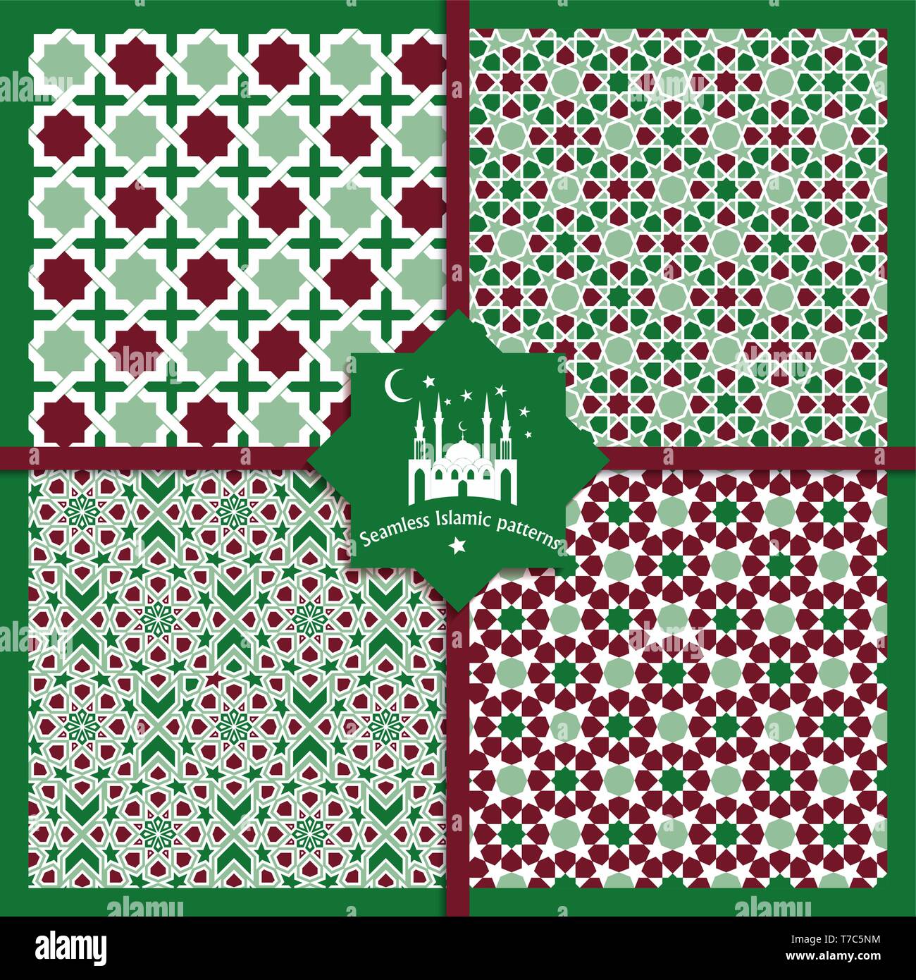 Seamless Islamic color patterns set. Vector ornament texture Stock ...