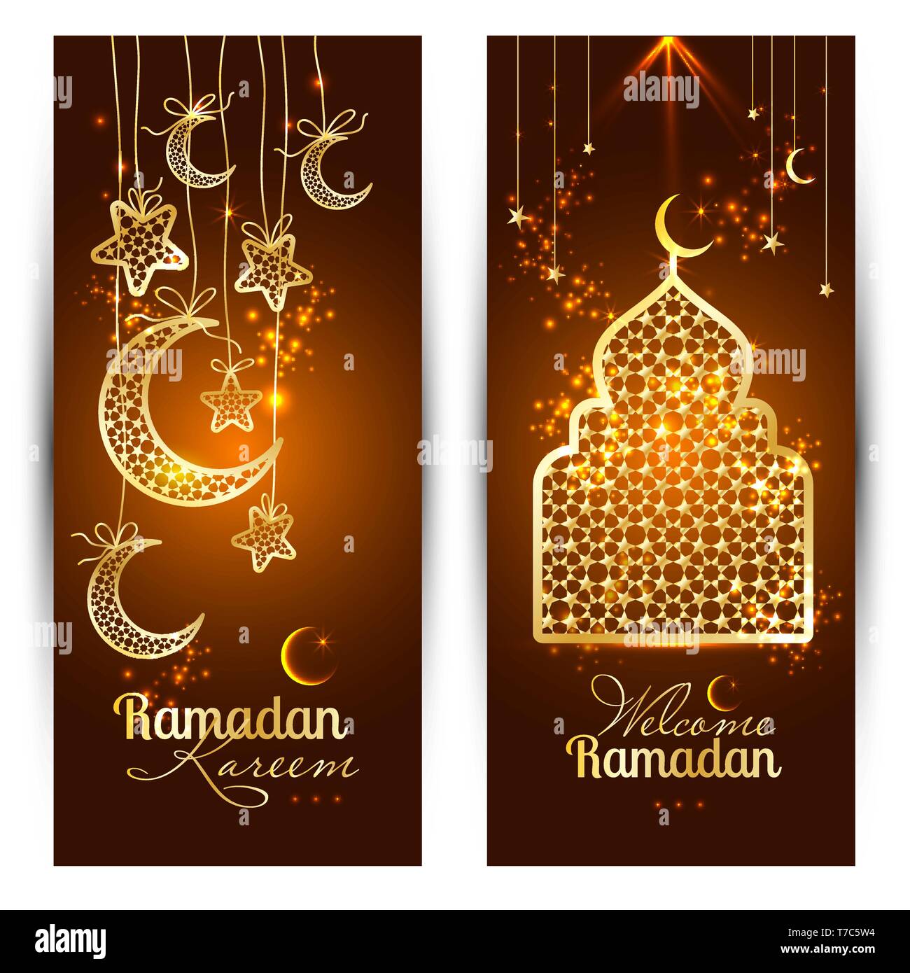 Vector illustration arabic ramadan kareem banners in dark in gold color ...