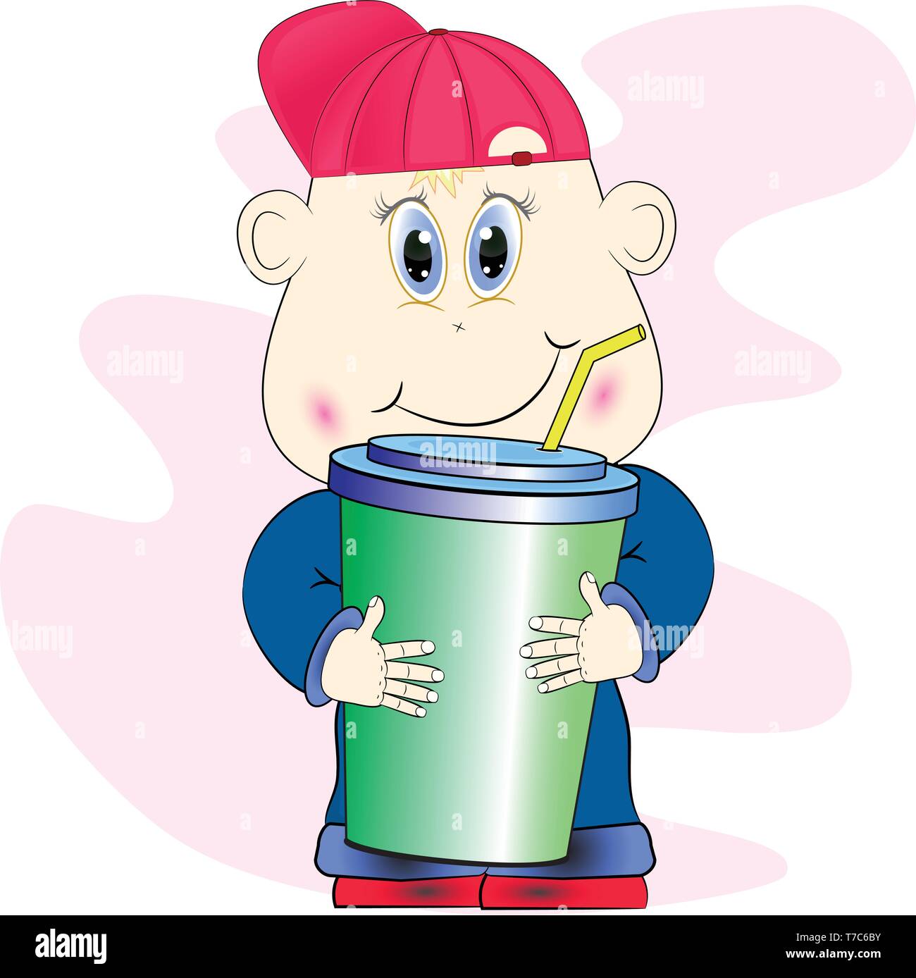 little funny boy with soda drink. cartoon boy vector illustration Stock ...
