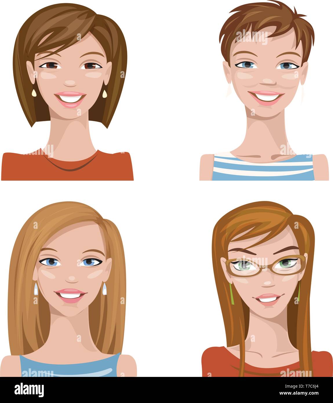 Vector set of stylized female avatars characters Stock Vector Image ...