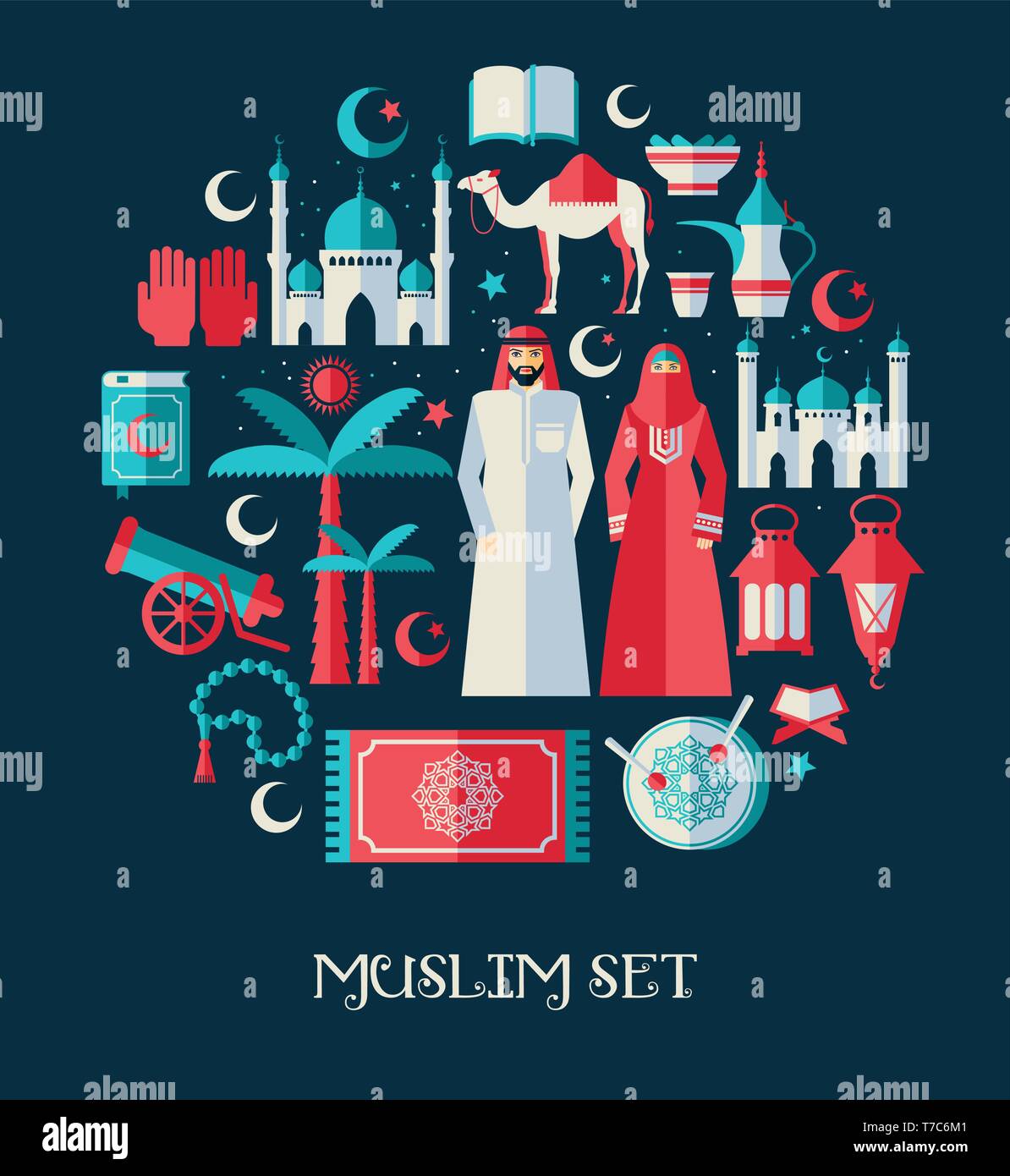 Muslim set of icons set of Arabian. Flat design Stock Vector Image ...