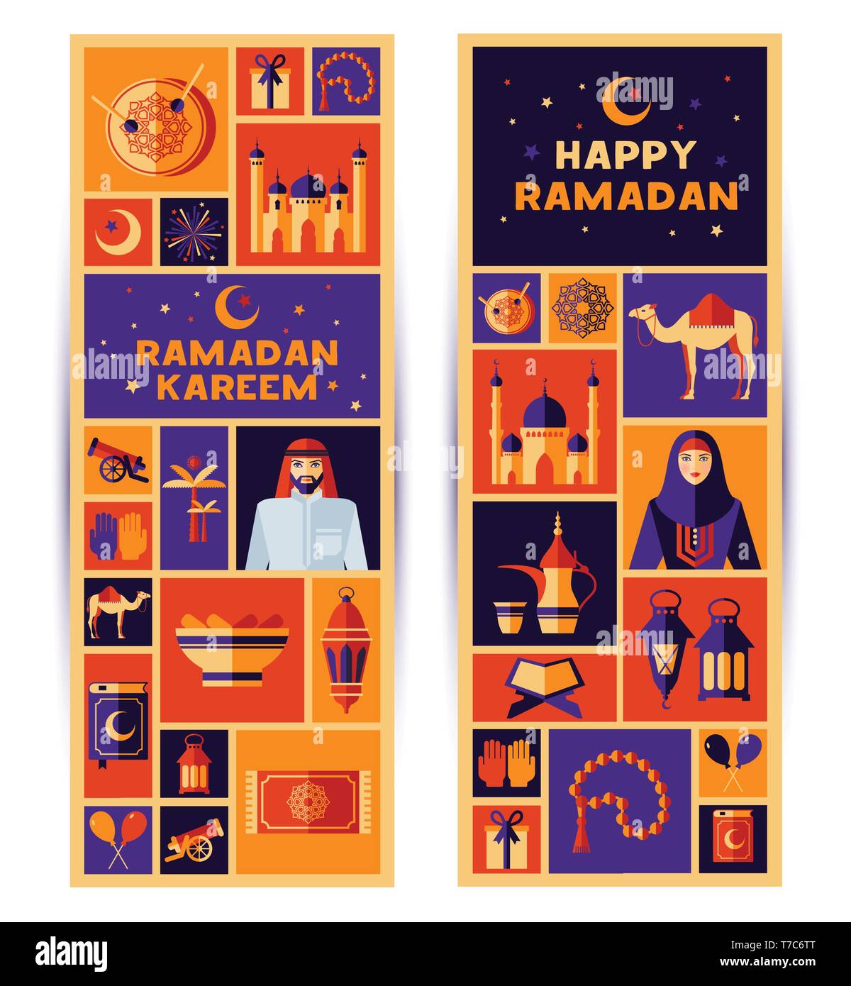 Ramadan Kareem icons set of Arabian. Flat design.Banner set Stock ...
