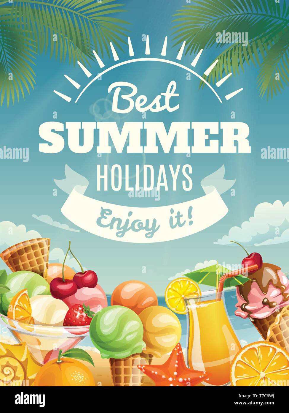 Summer poster with lettering and sweet summer food elements Stock ...