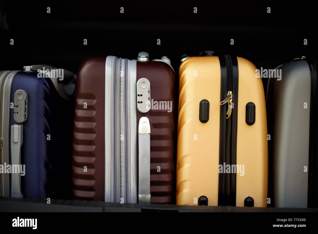 Suitcases and bags in car trunk. Summer holidays, travel, trip ...