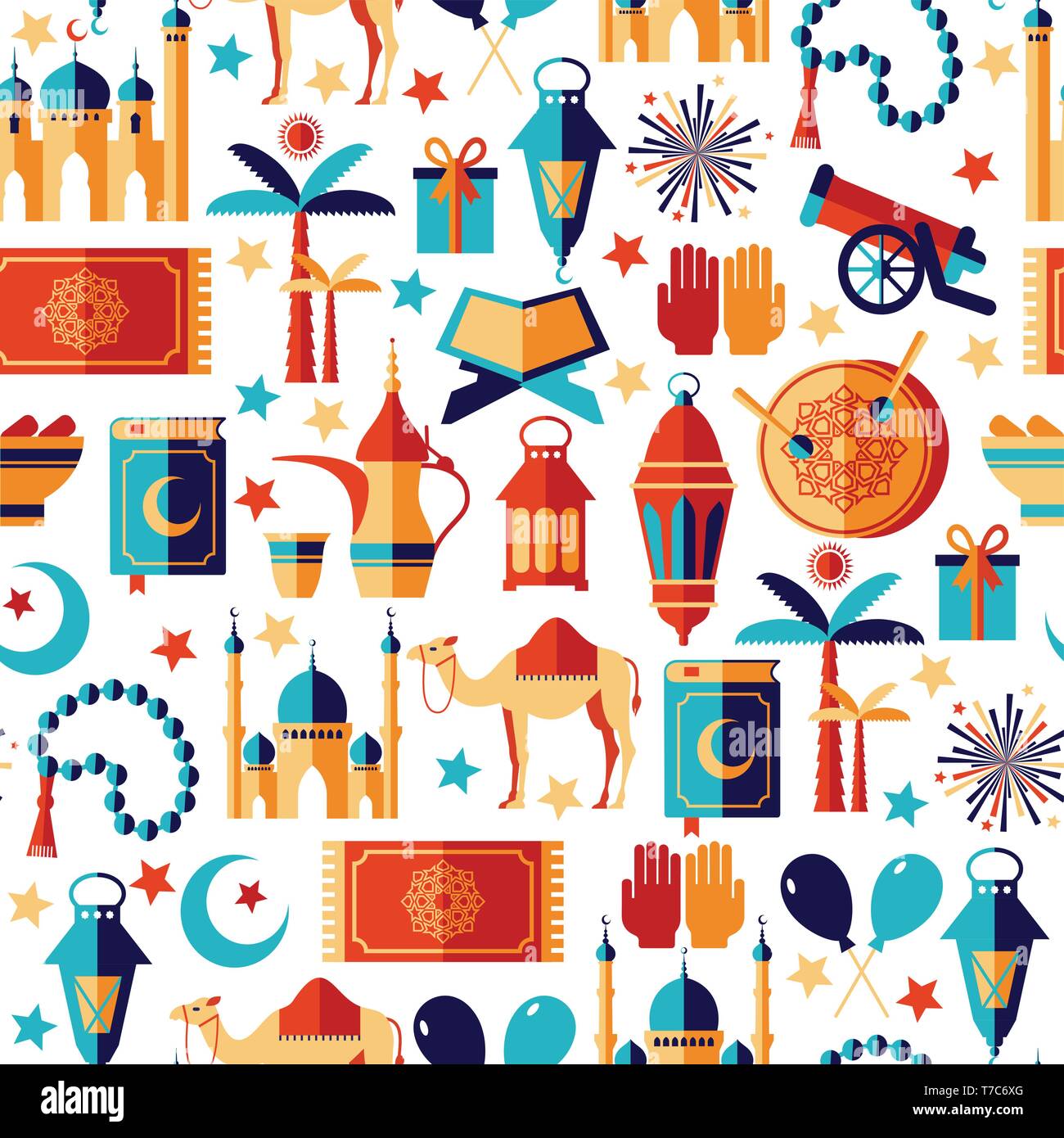 Ramadan Kareem icons set of Arabian.Seamless pattern Stock Vector Image ...
