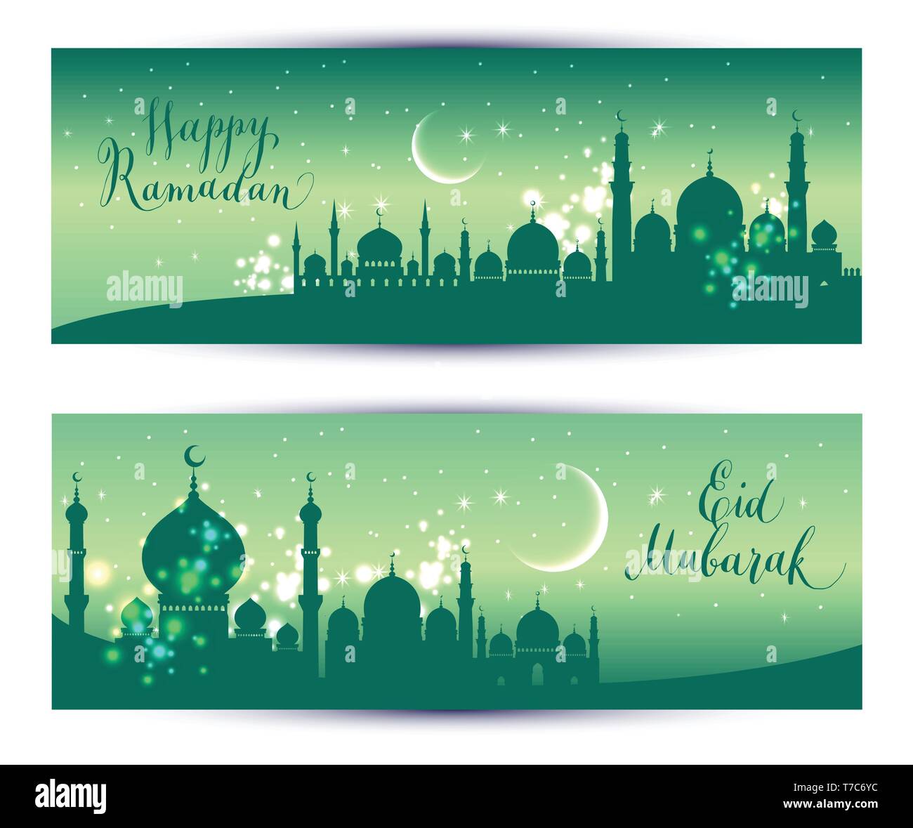 Muslim abstract greeting banners. Islamic vector illustration at sunset ...