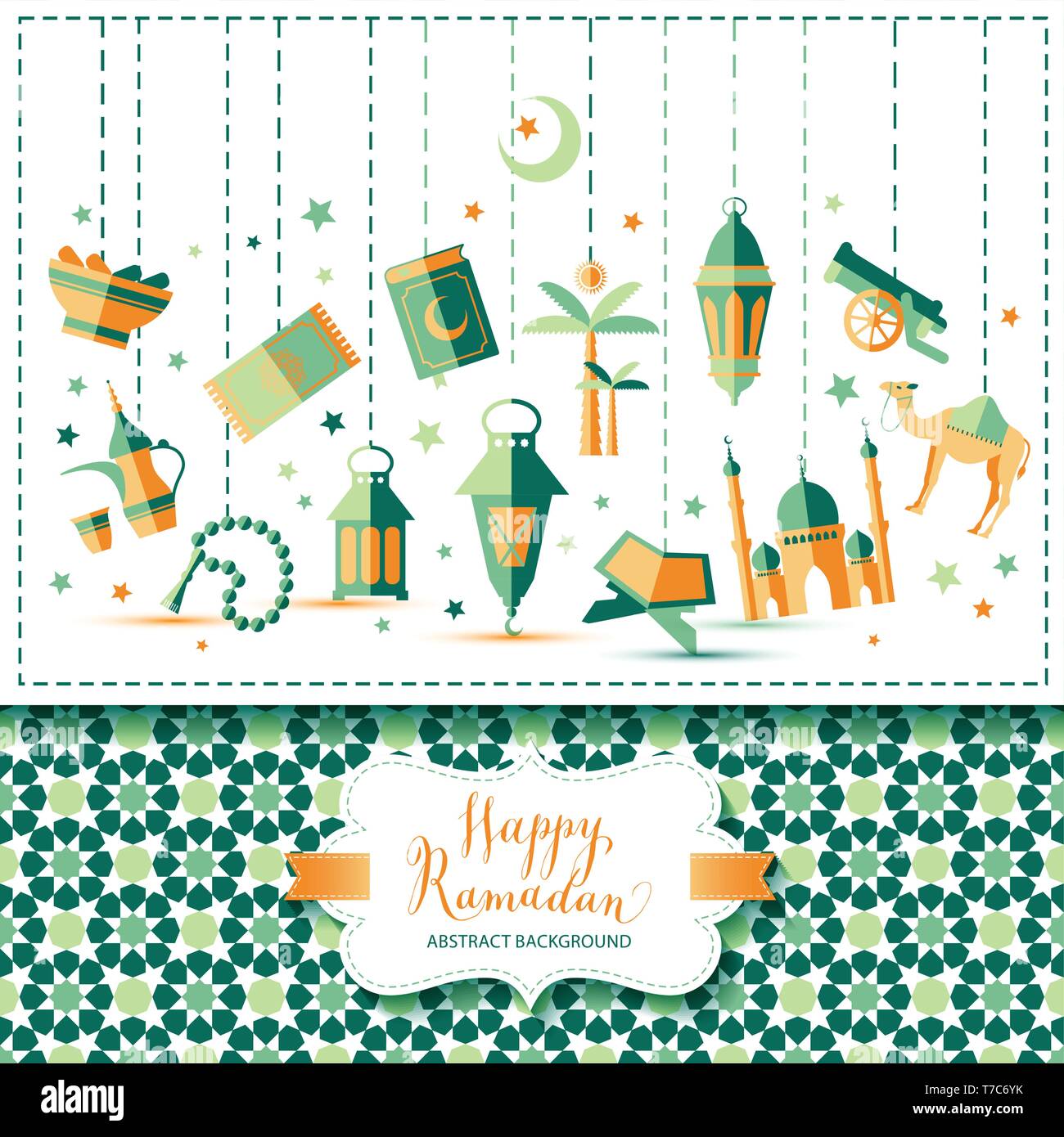 Happy Ramadan icons set of Arabian. Muslim abstract greeting banners ...