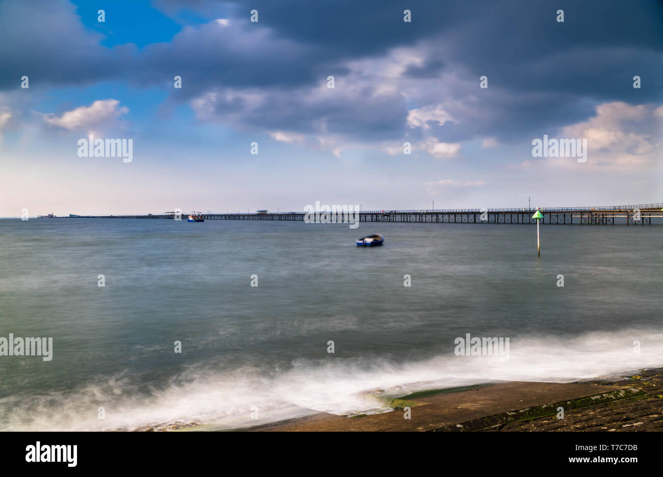 Southend-on-Sea Pier reaching out 1.3 mile into the Thames estuary ...