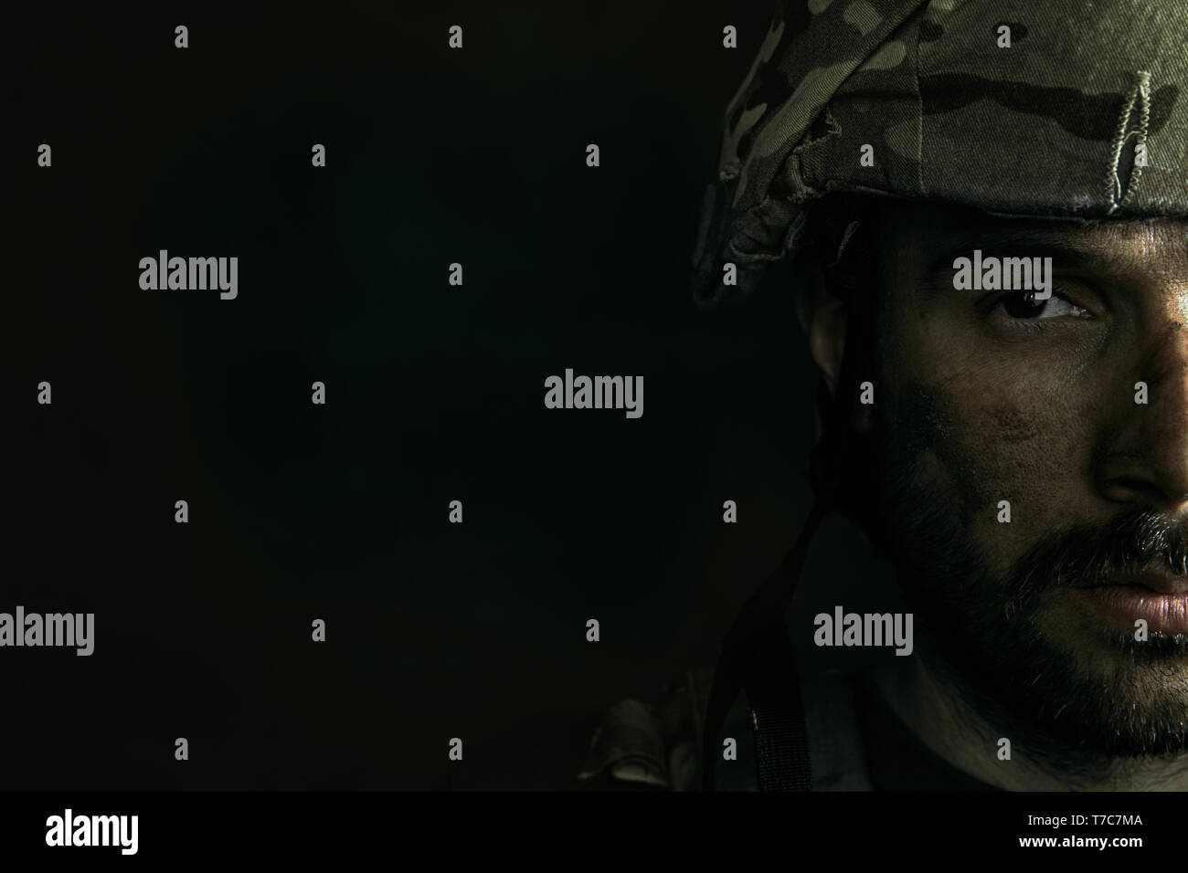 Dark side of me will be closed always. Close up portrait of young male ...