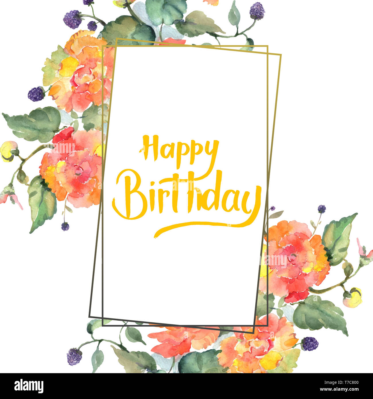 Orange rose bouquet floral botanical flowers. Watercolor background ...