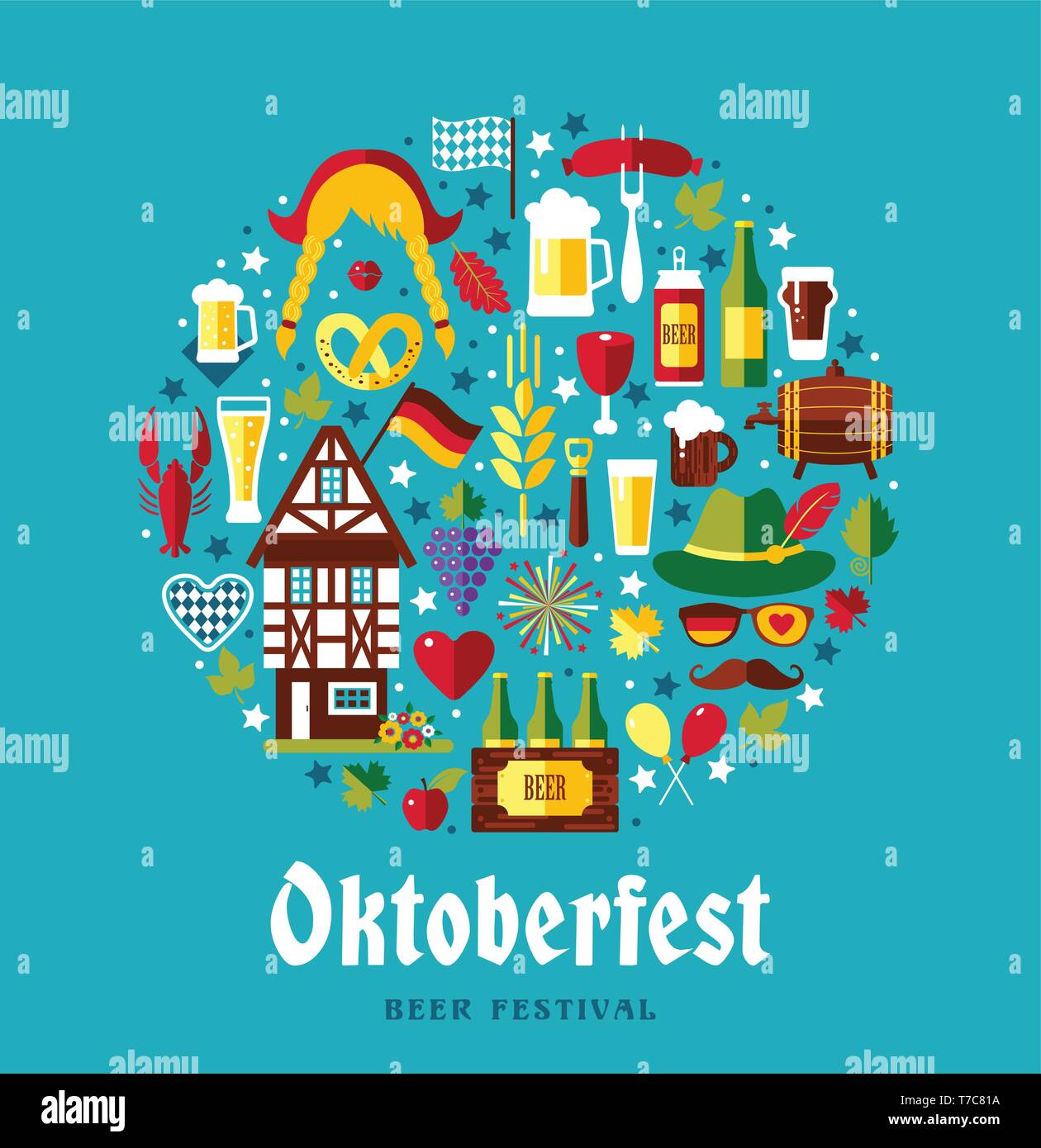 Flat design vector set icons with oktoberfest celebration symbols ...