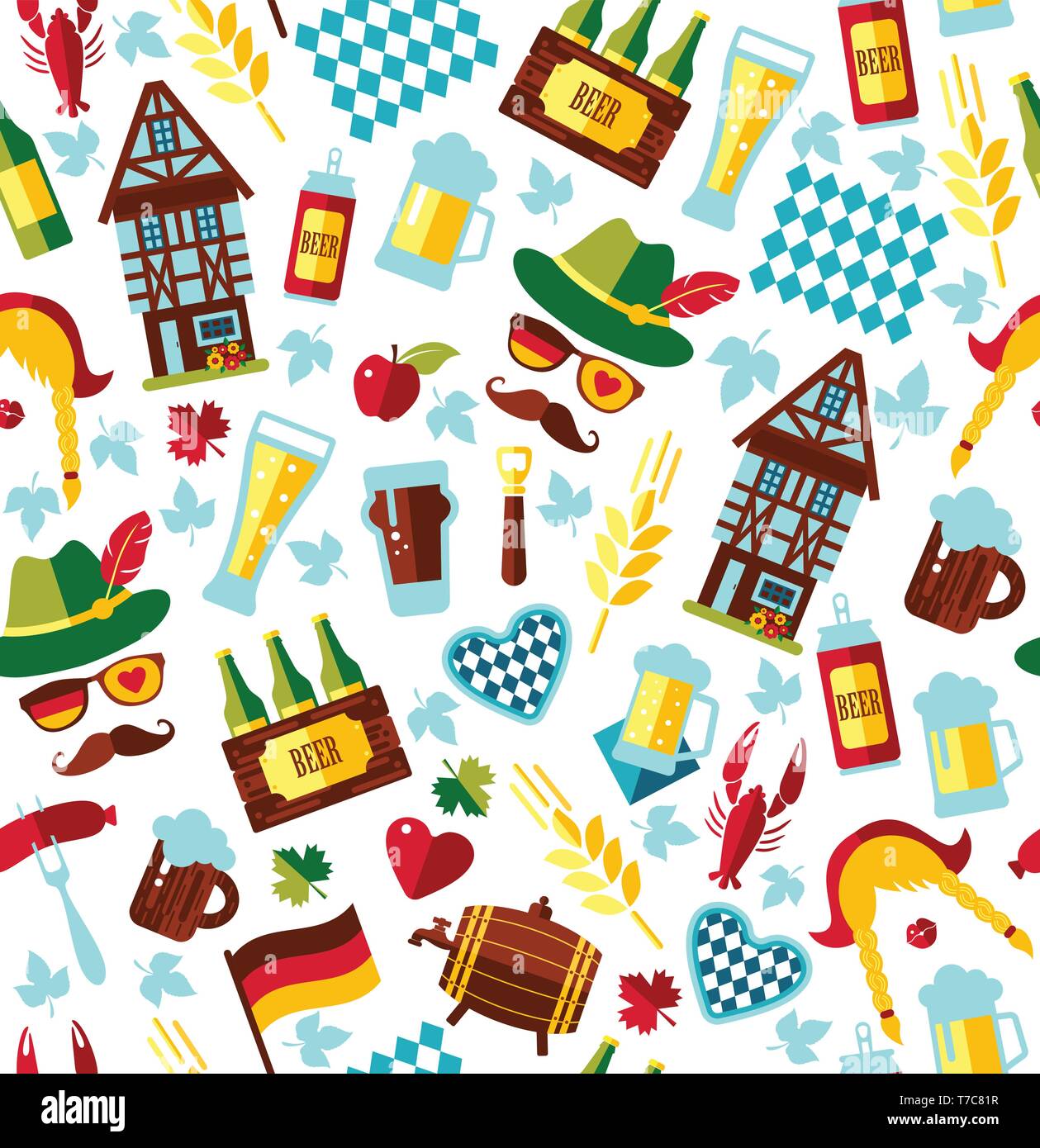 Seamless pattern with oktoberfest celebration symbols. Vector ...