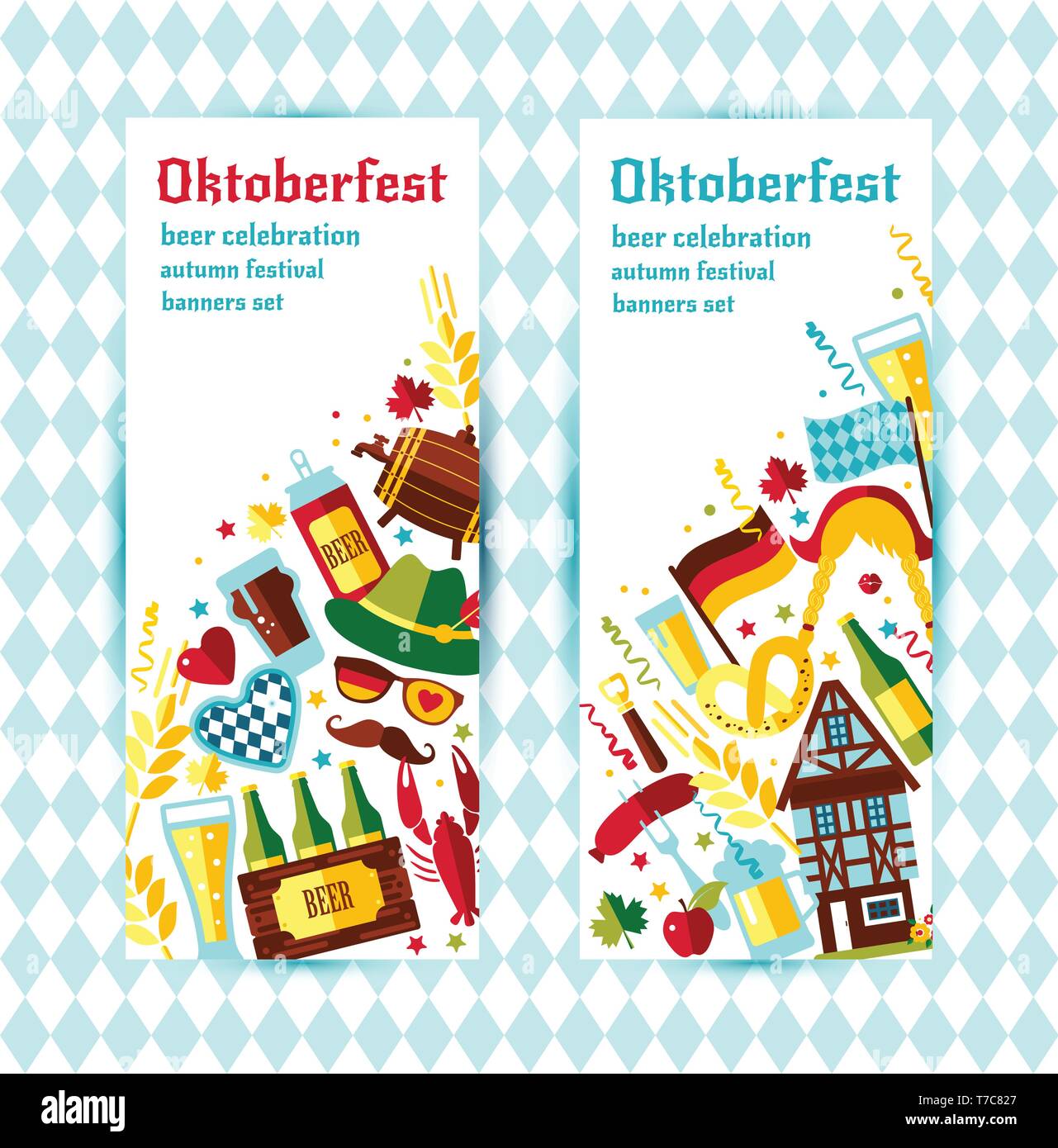Flat design vector banners set with oktoberfest celebration symbols ...