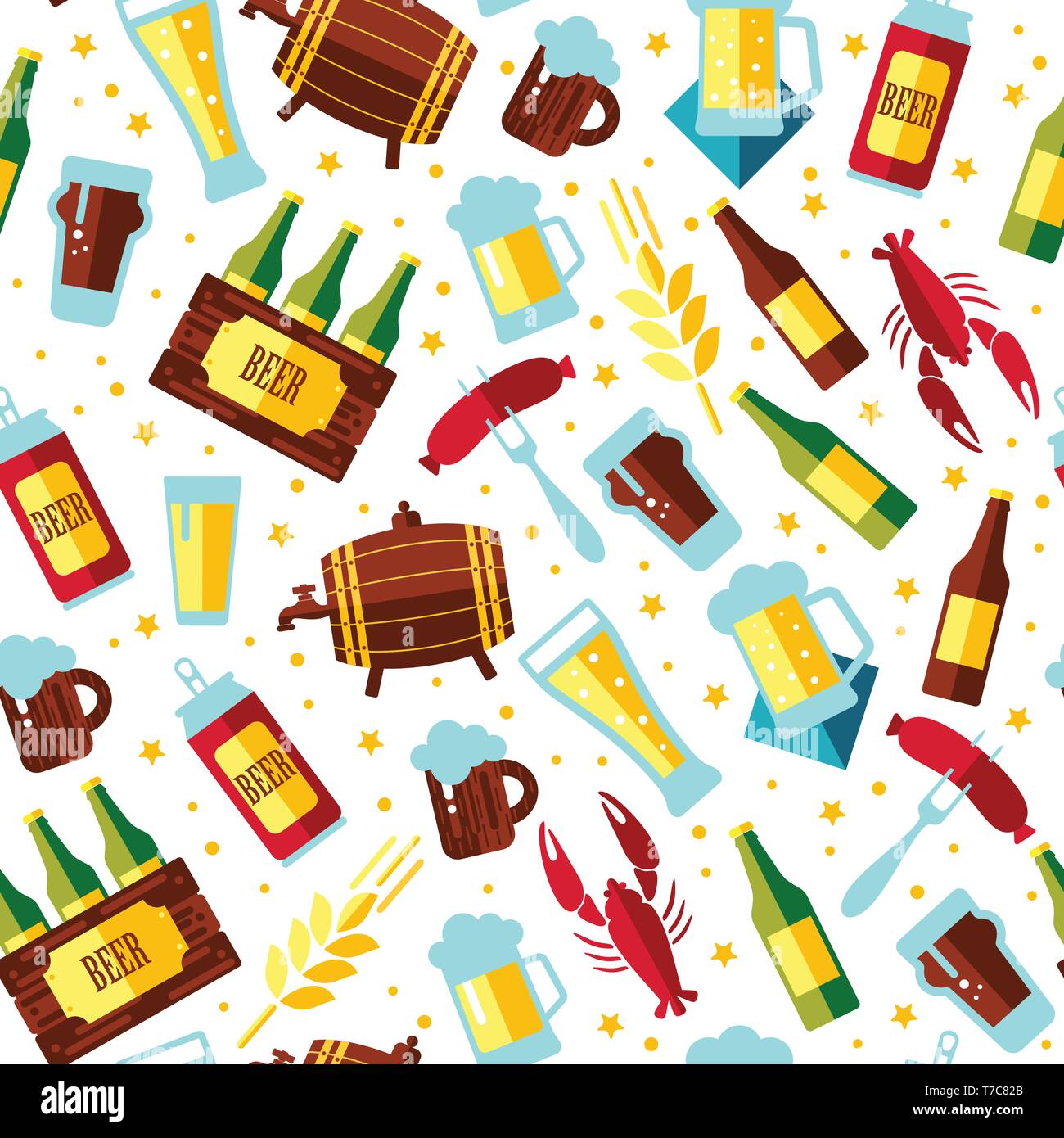 Seamless pattern with beer symbols on white background. Vector ...