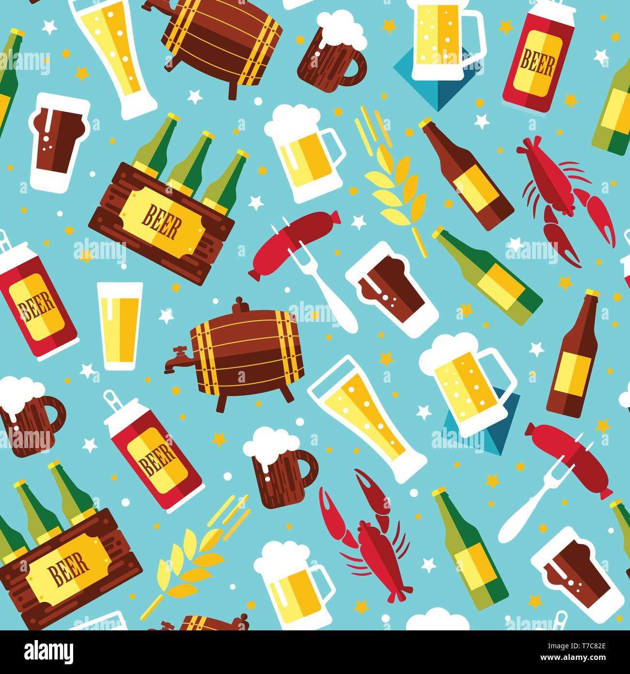 Seamless pattern with beer symbols on blue background. Vector ...