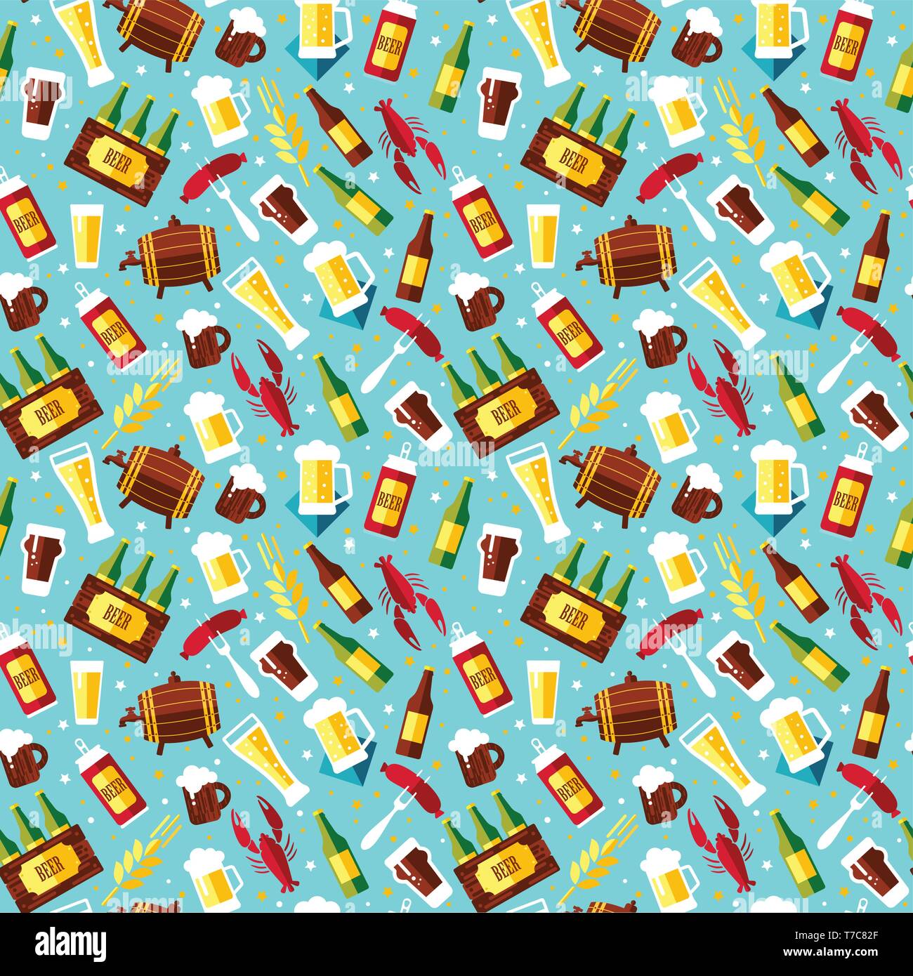 Seamless pattern with beer symbols on blue background. Vector ...