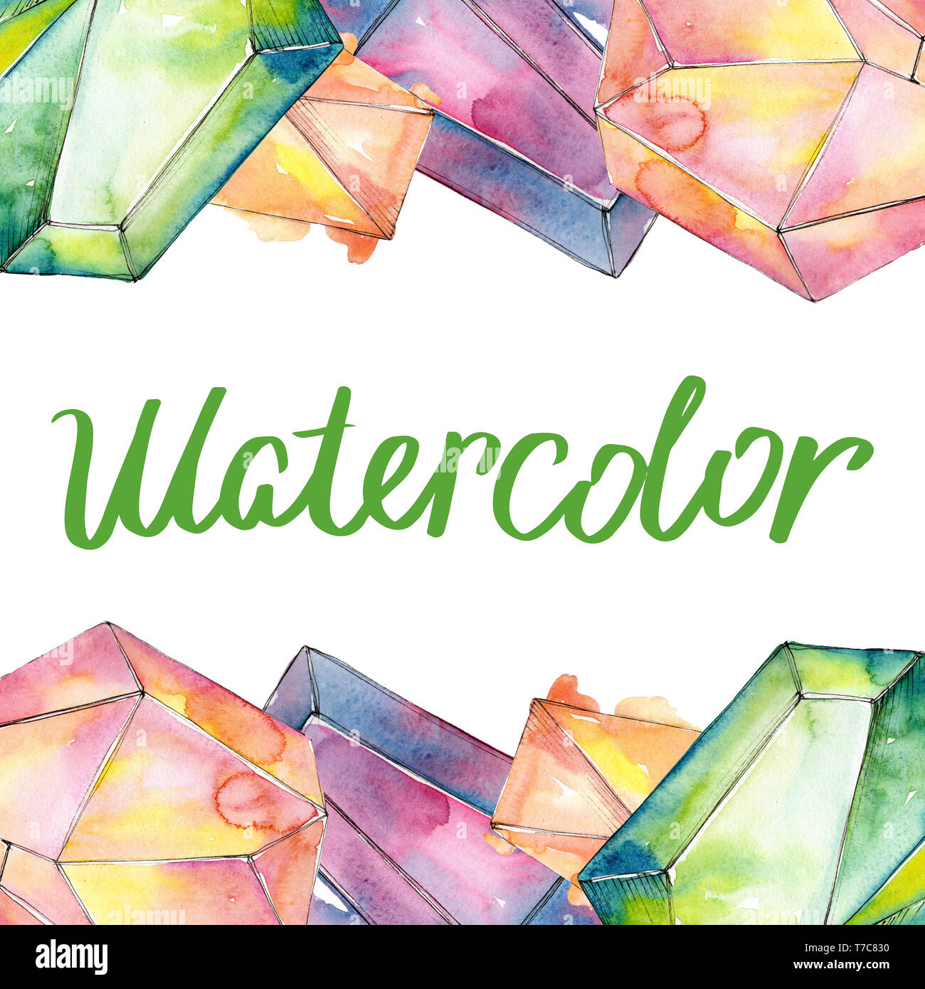 Colorful diamond rock jewelry minerals. Watercolor background ...