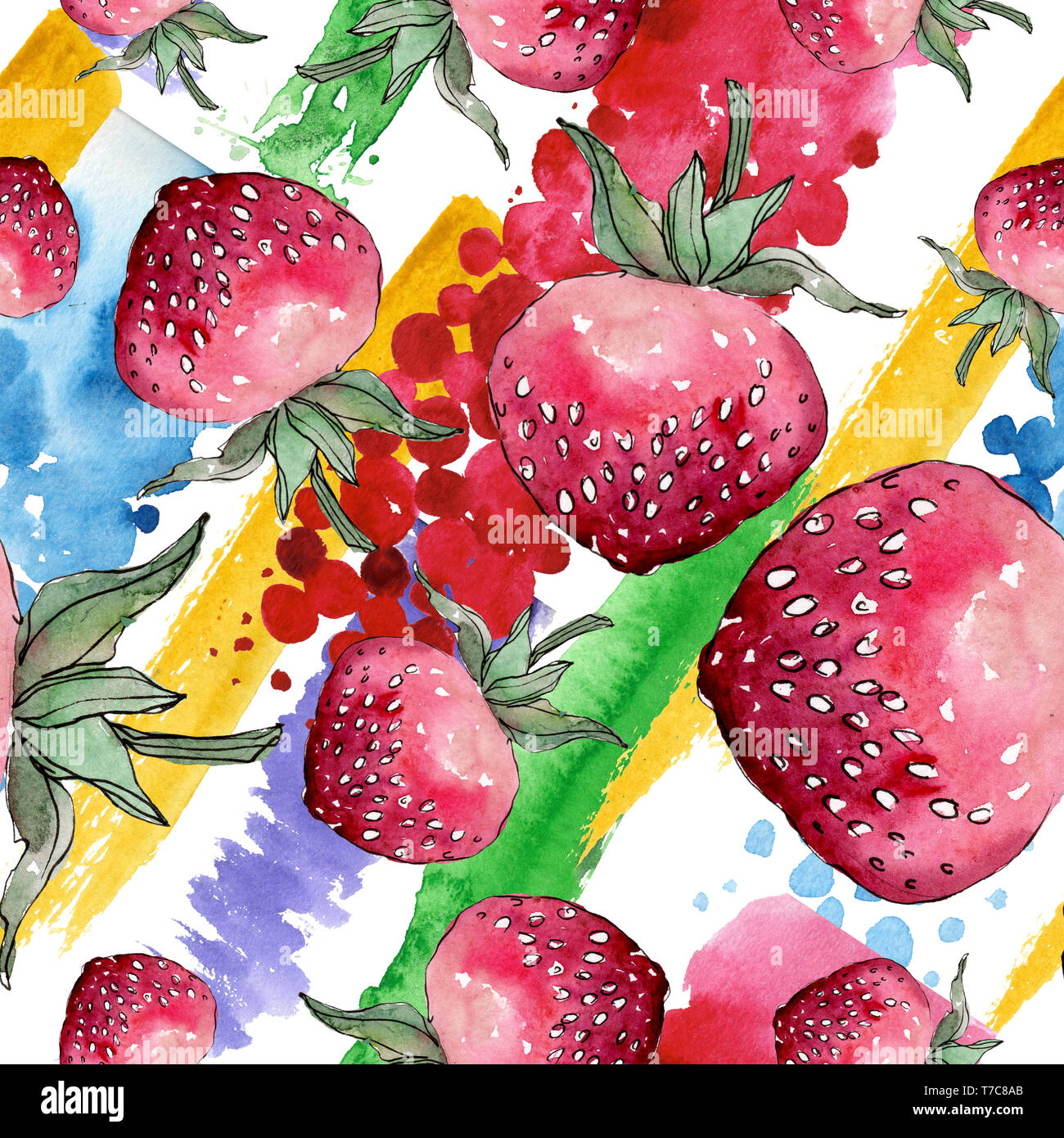 Strawberry healthy food. Watercolor background illustration set ...