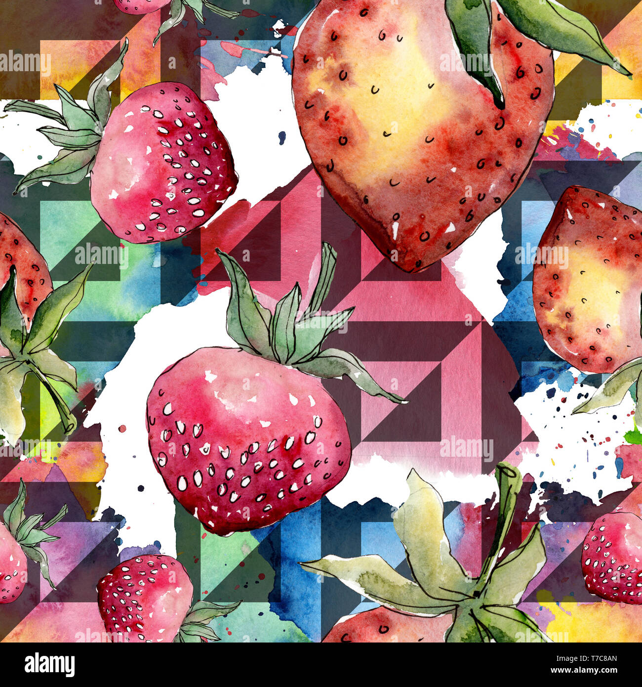 Strawberry healthy food. Watercolor background illustration set ...