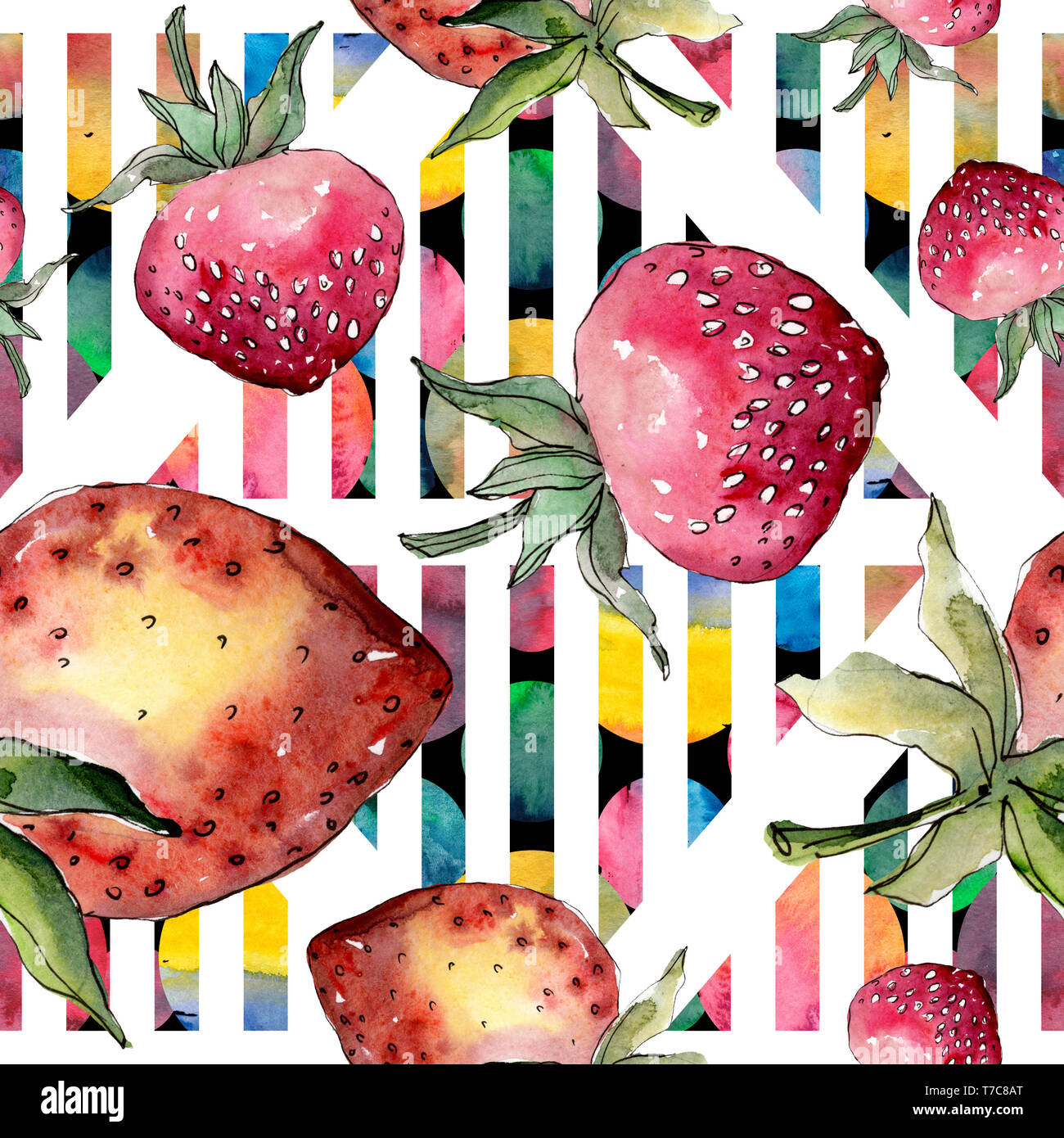 Strawberry healthy food. Watercolor background illustration set ...