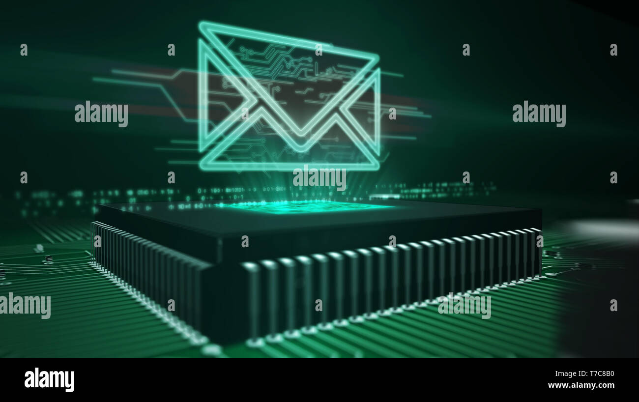 Internet email communication in cyberspace with envelope sign hologram ...