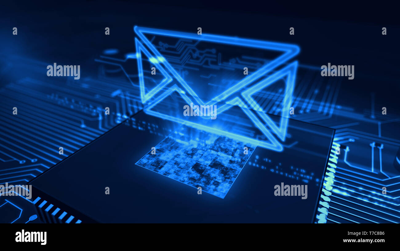 Internet email communication in cyberspace with envelope sign hologram ...