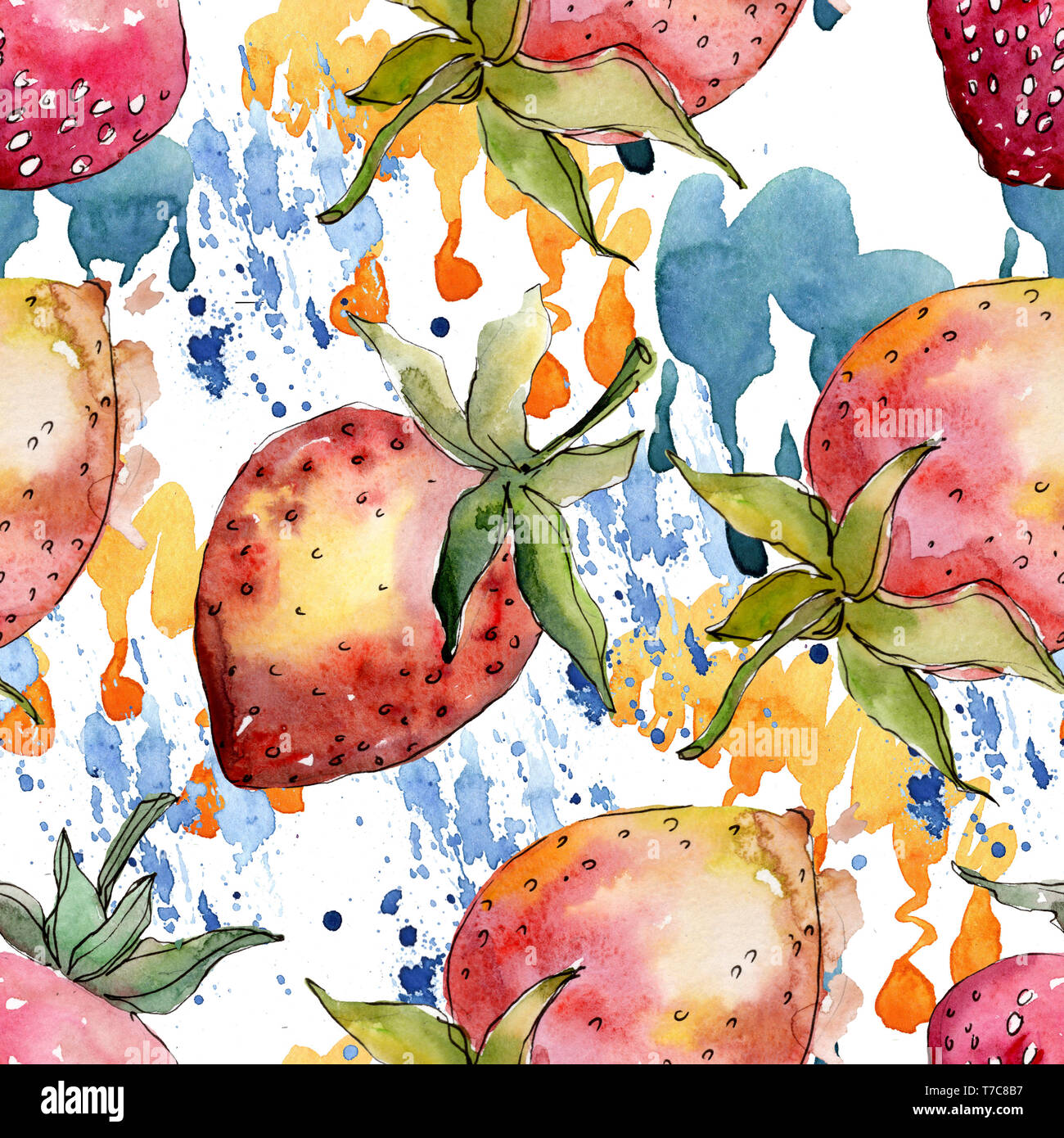Strawberry healthy food. Watercolor background illustration set ...