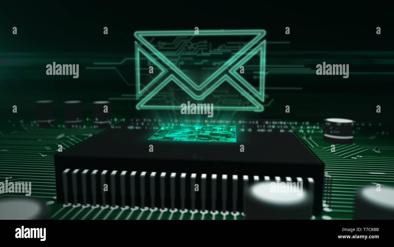 Internet email communication in cyberspace with envelope sign hologram ...