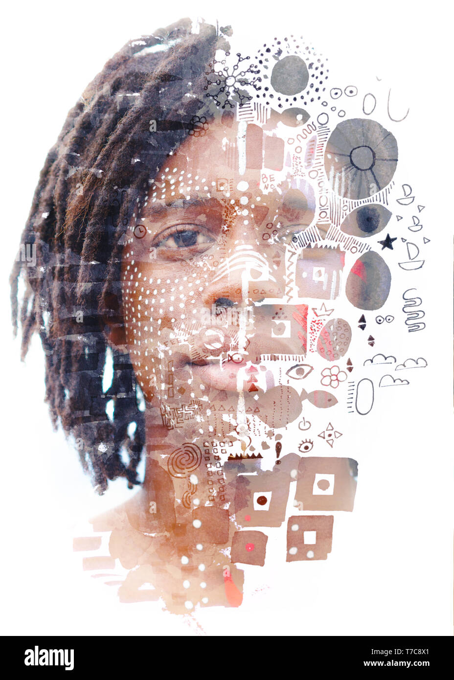 Portrait photography blends in with original artwork Stock Photo - Alamy