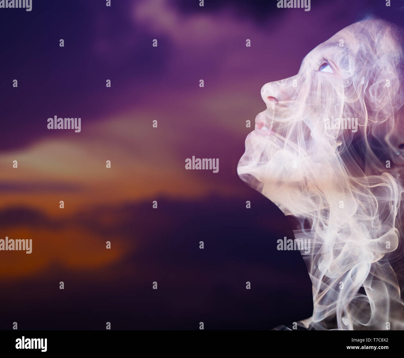 She hides behind layers of smoke Stock Photo - Alamy