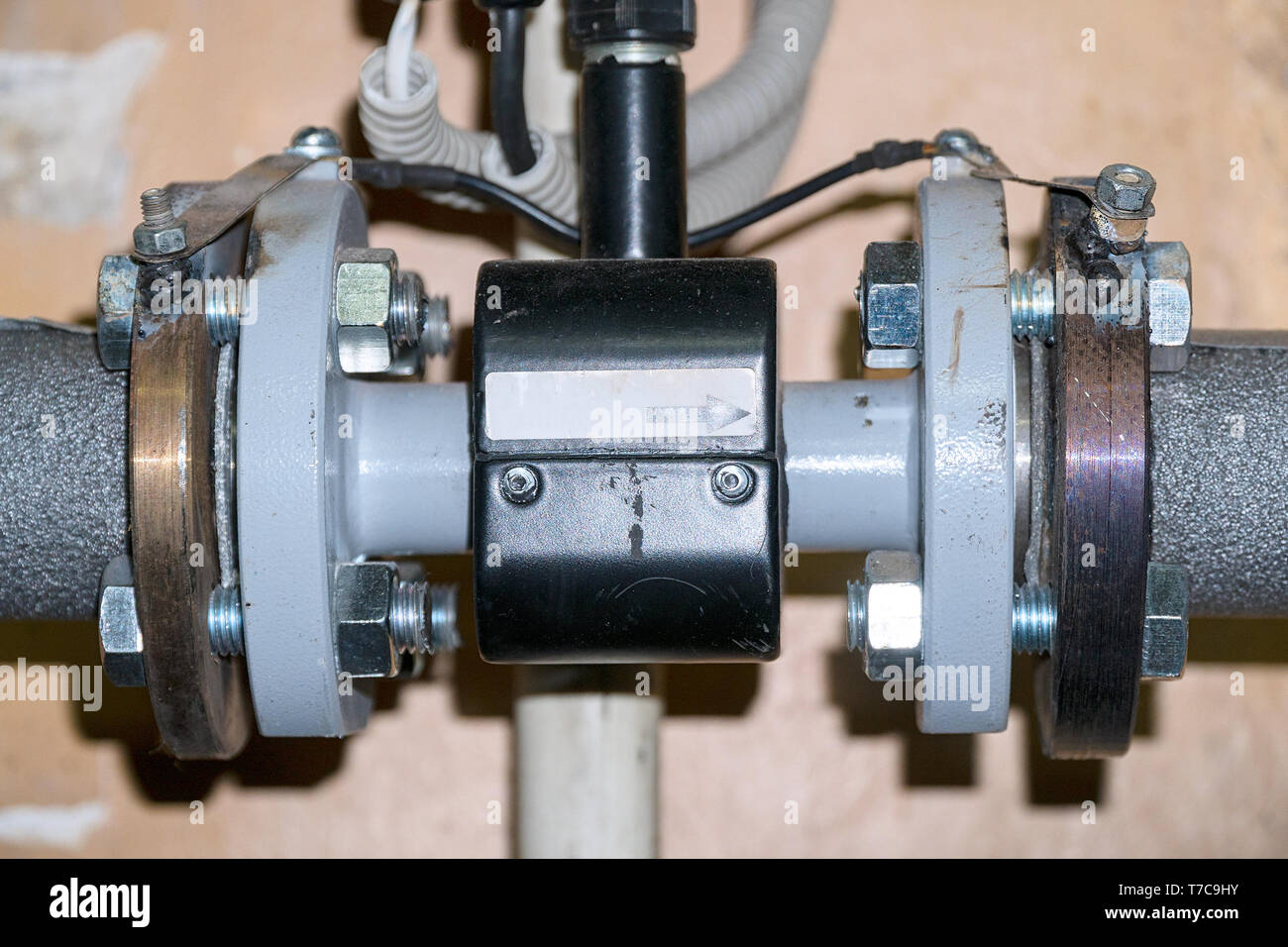 Connection of the supply pump in the home heating system Stock Photo ...