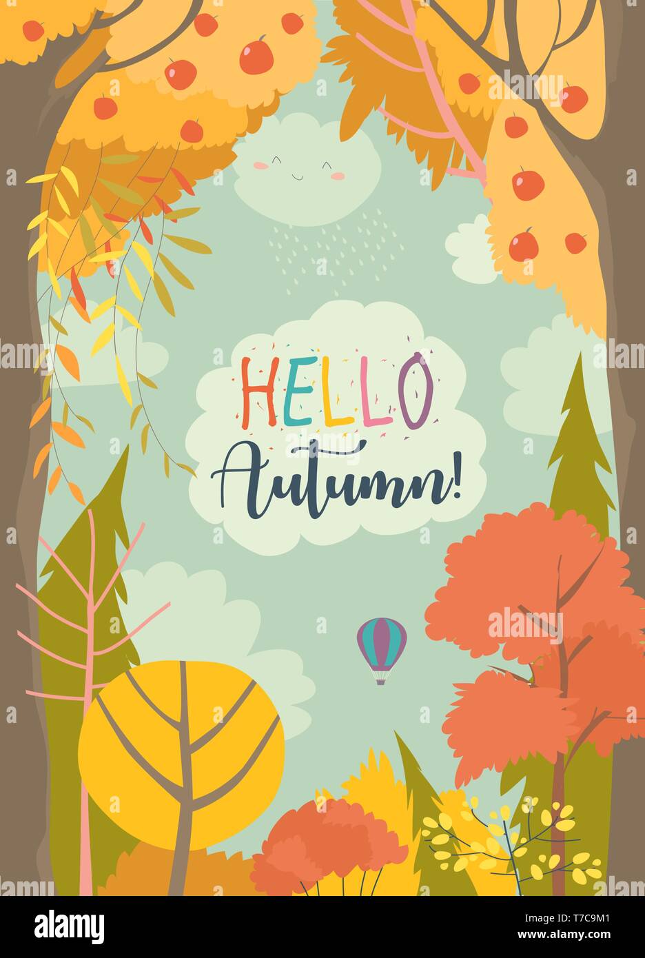 Cartoon frame with autumn forest. Hello autumn Stock Vector Image & Art ...