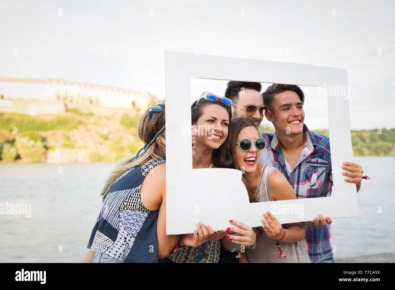 Group of young happy friends having fun time Stock Photo - Alamy