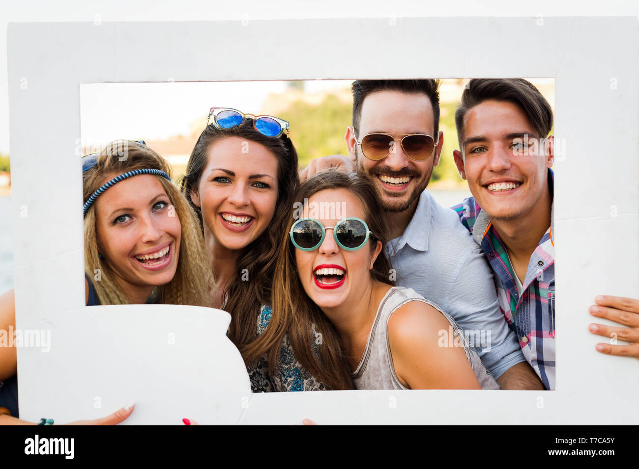Group of young happy friends having fun time Stock Photo - Alamy