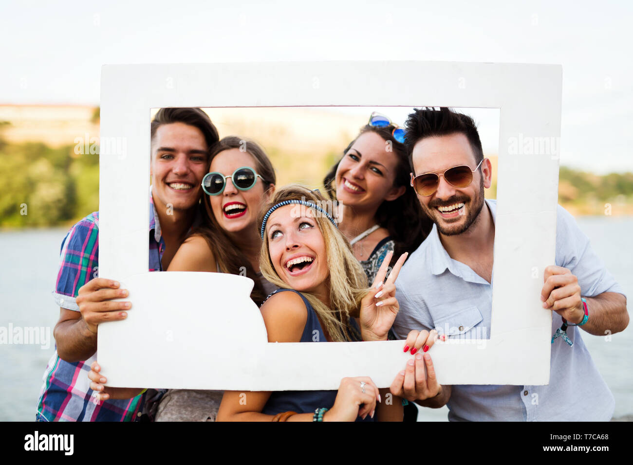 Group of young happy friends having fun time Stock Photo - Alamy