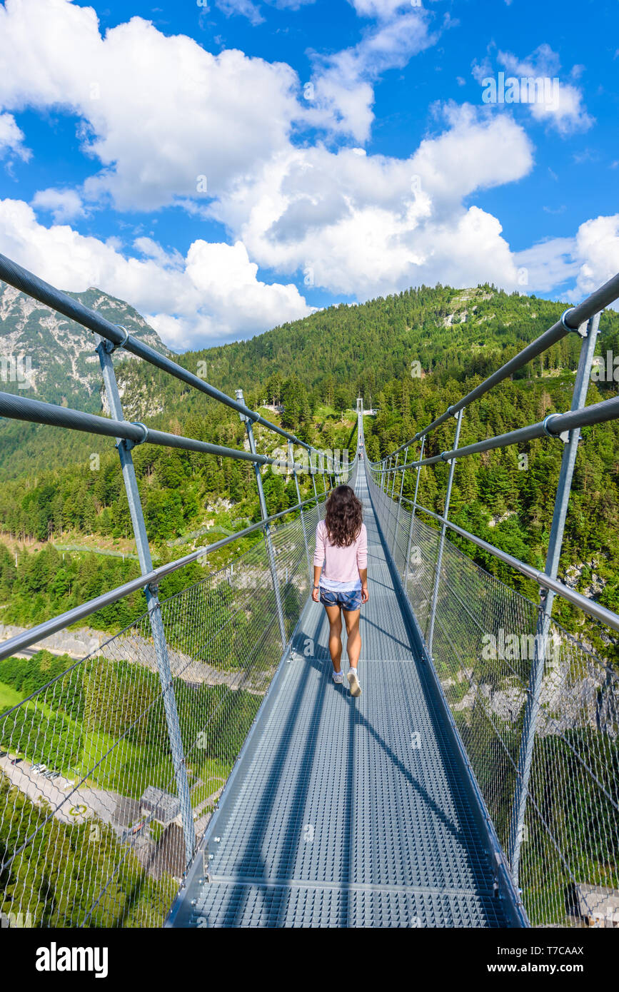 Suspension Bridge at Reutte between two hills in beautiful landscape ...