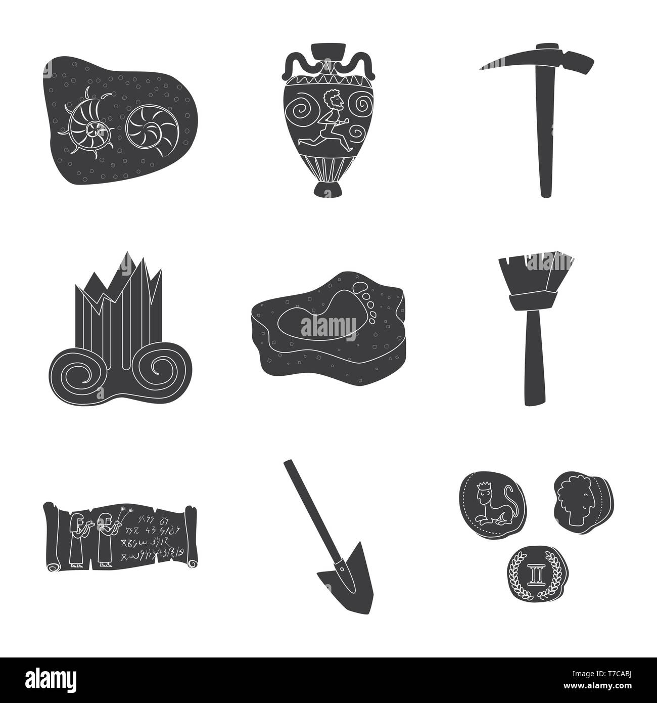 rock,amphora,pickaxe,architecture,brush,scroll,shovel,coins,artifact ...