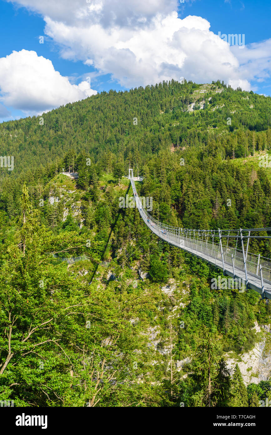 Suspension Bridge at Reutte between two hills in beautiful landscape ...