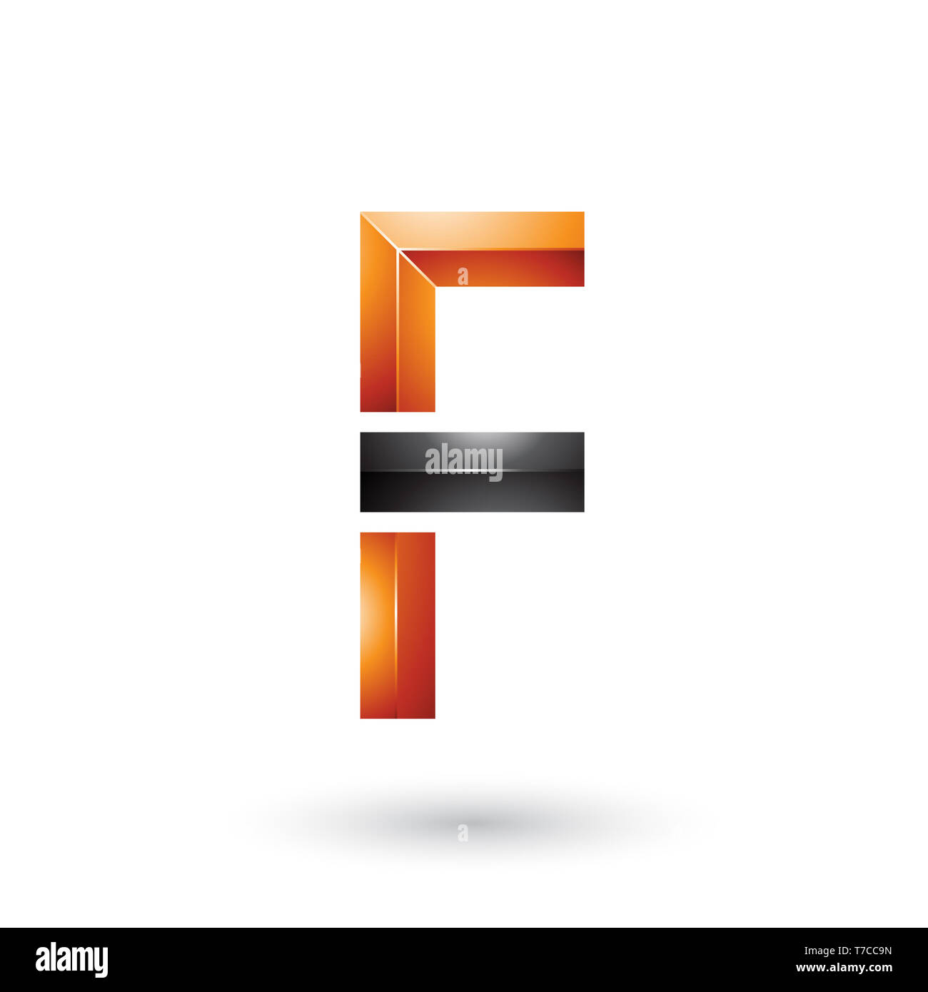 Vector Illustration of Orange and Black Geometrical Glossy Letter F ...