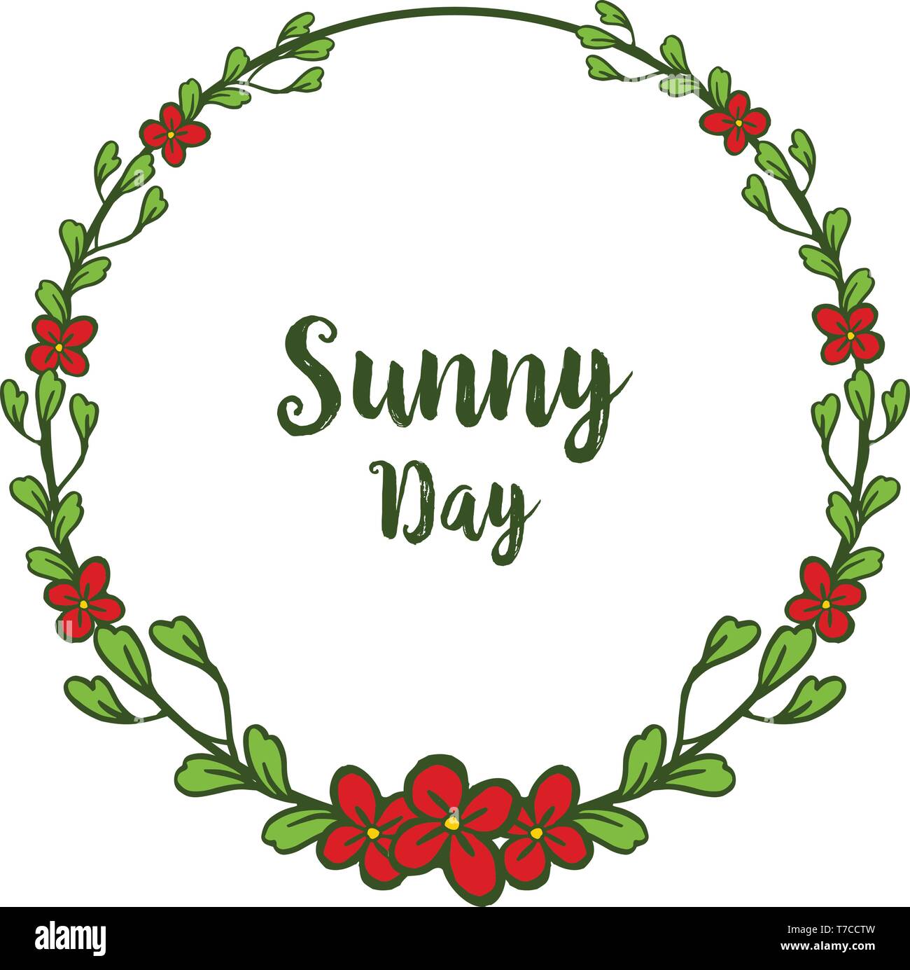 Vector illustration decoration sunny day with red flower frame hand ...