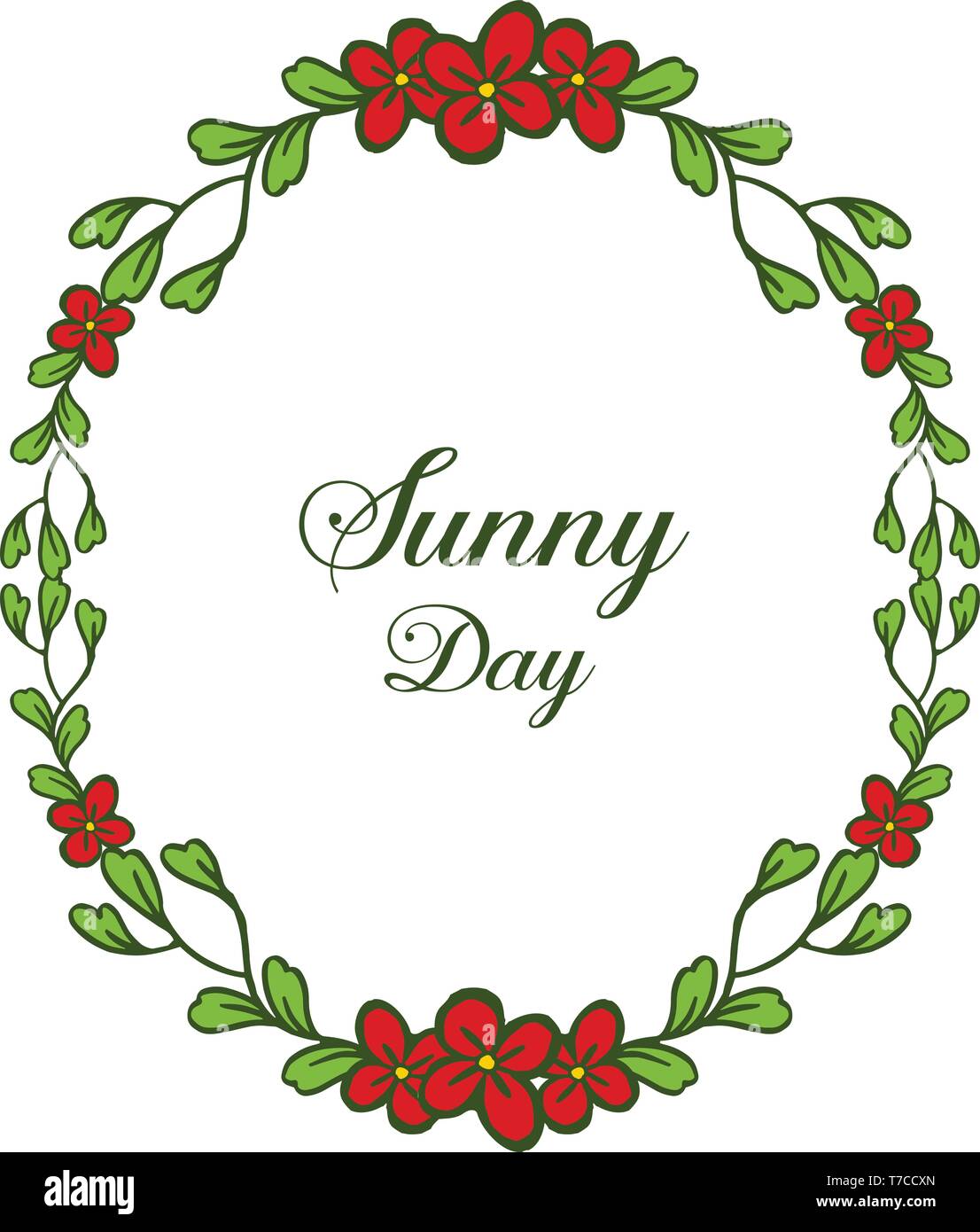 Vector illustration decoration sunny day with red flower frame hand ...