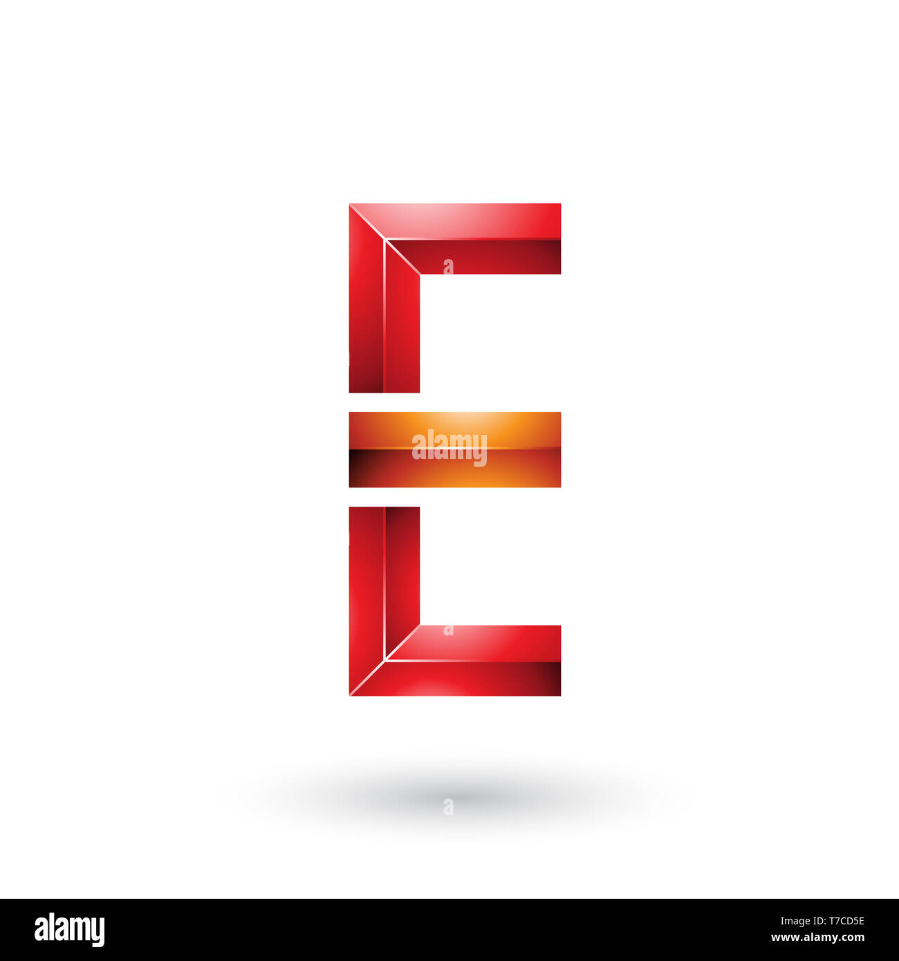 Vector Illustration of Red and Orange Geometrical Glossy Letter E ...