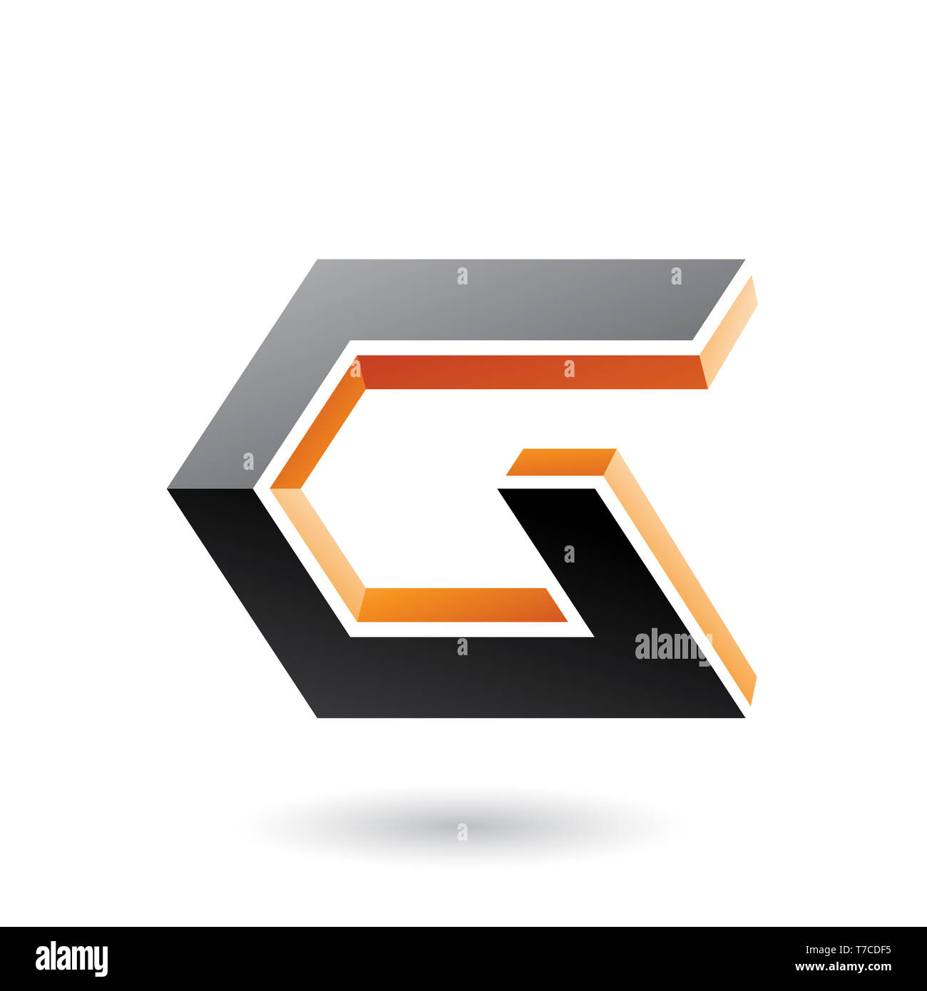 Vector Illustration of Black and Orange 3d Angled Icon for Letter G ...
