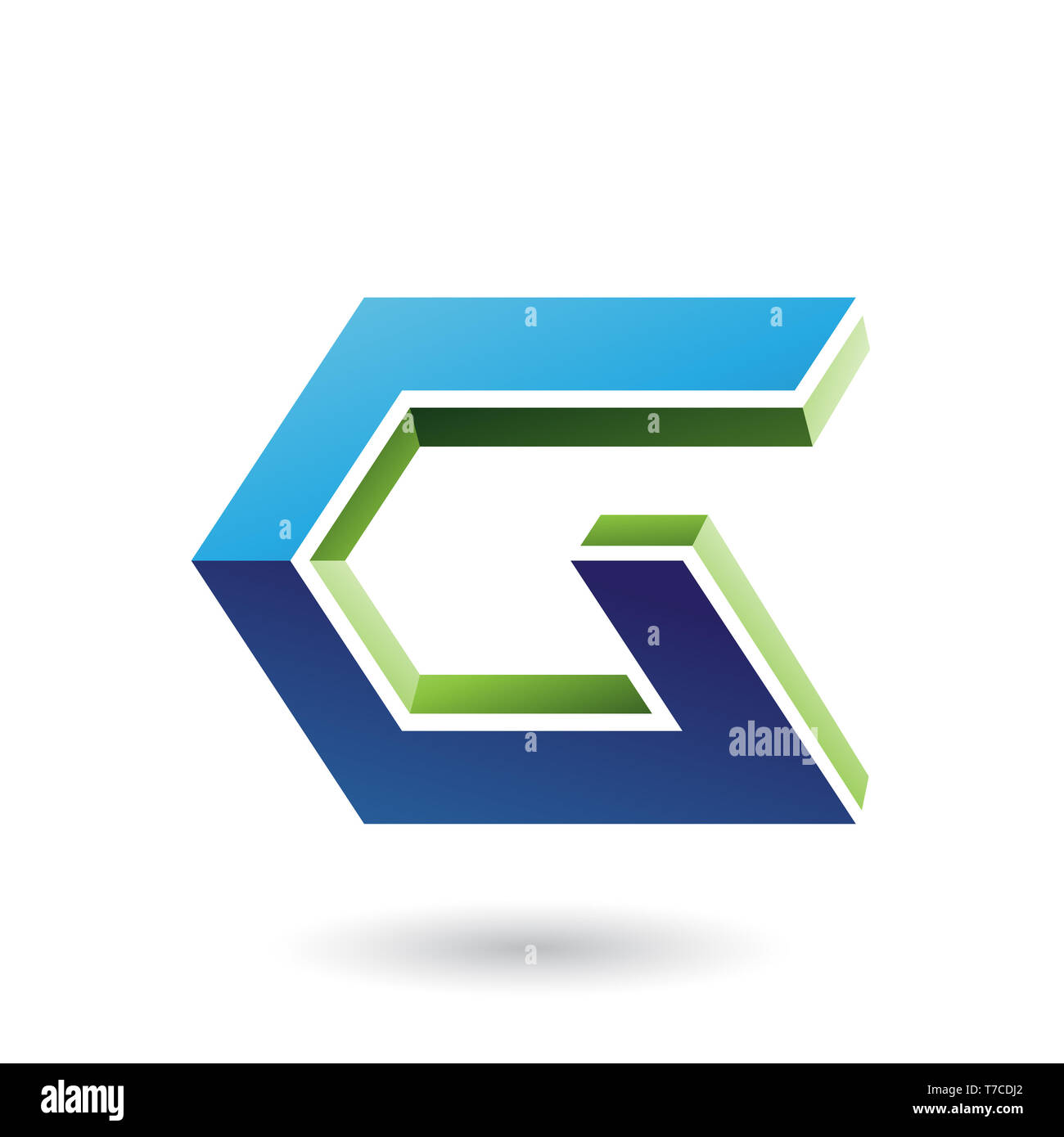 Vector Illustration of Blue and Green 3d Angled Icon for Letter G ...