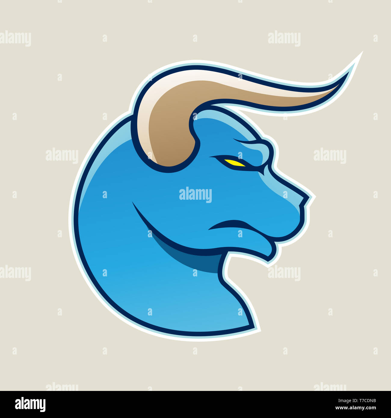 Vector Illustration of Blue Cartoon Bull Icon isolated on a White ...
