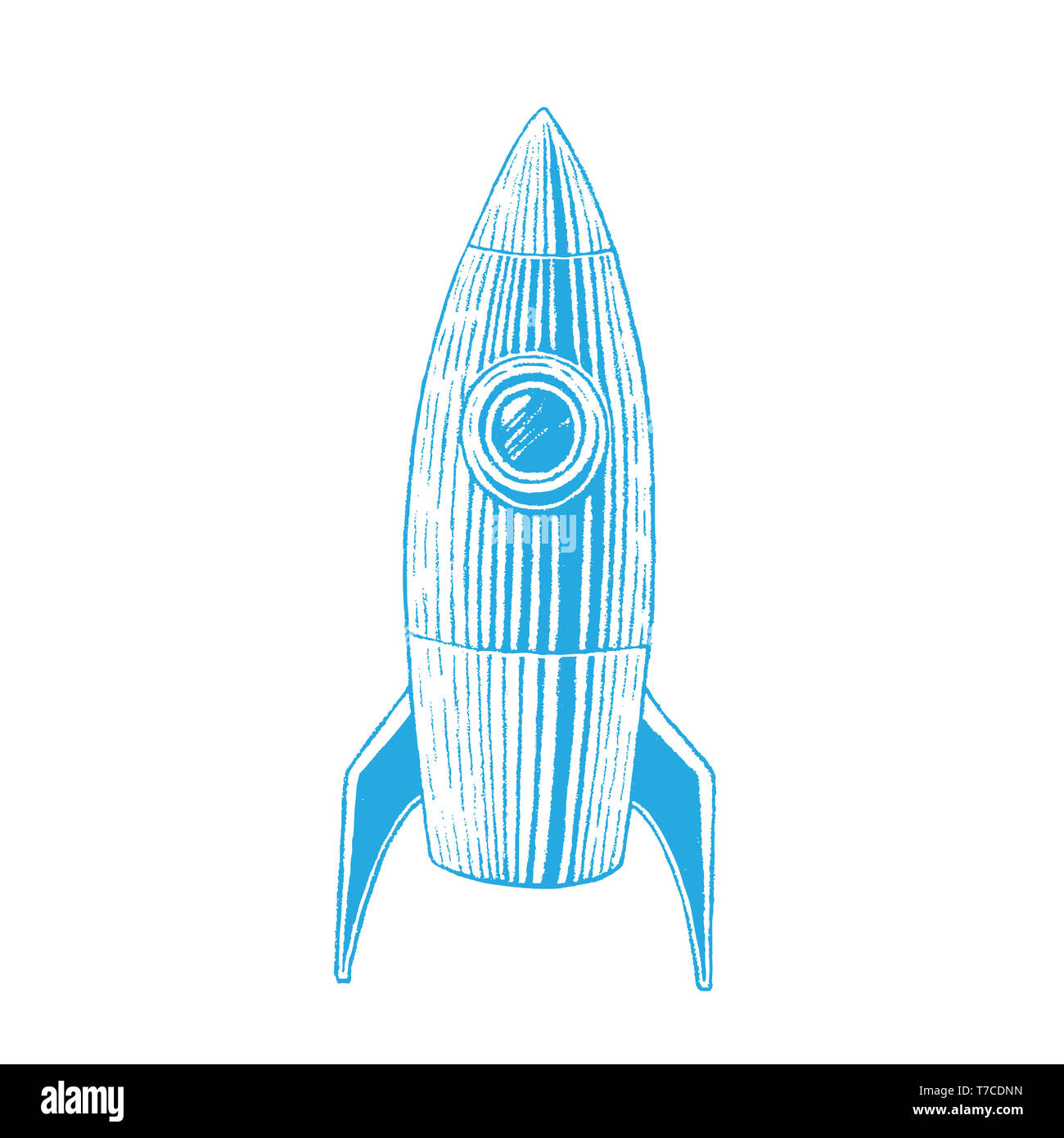 Illustration of Blue Vectorized Ink Sketch of Rocket isolated on a ...