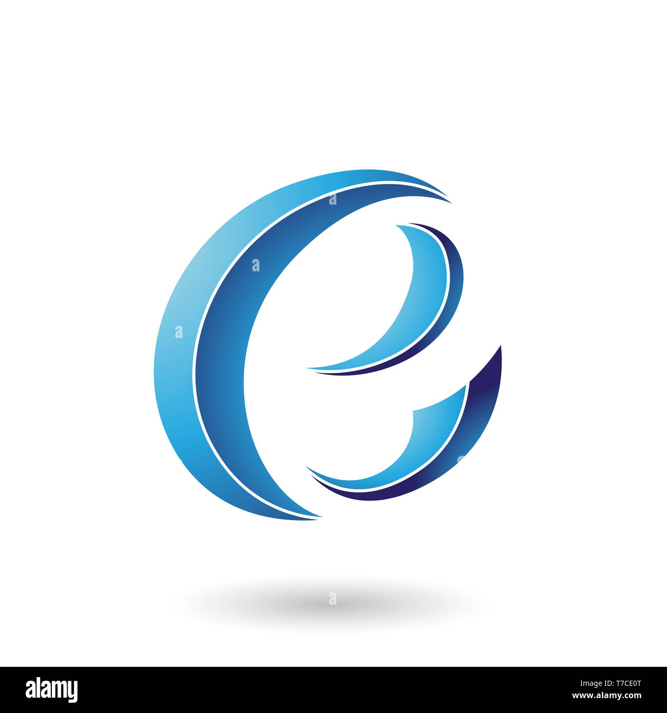 Vector Illustration of Blue Striped Crescent Shape Letter E isolated on ...