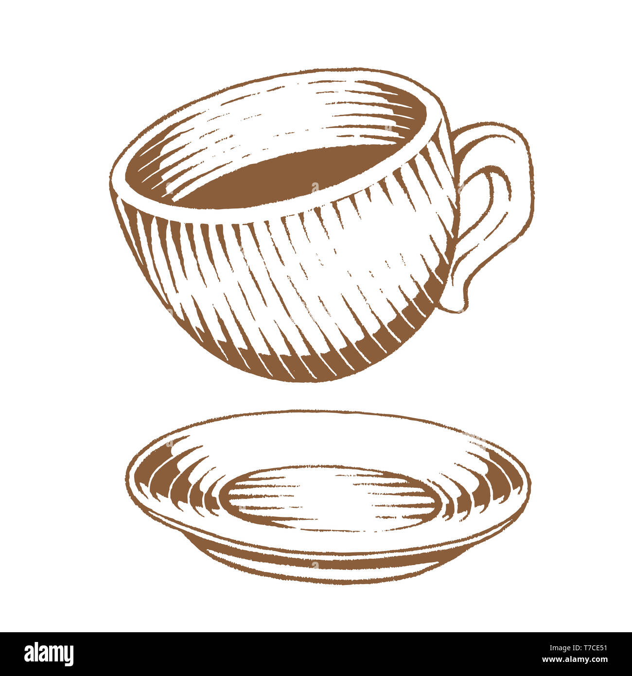 Illustration of Brown Vectorized Ink Sketch of Coffee Cup isolated on a ...