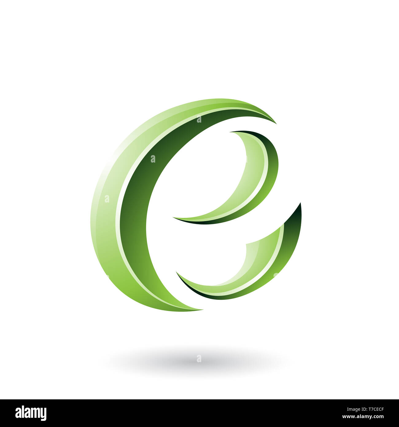 Vector Illustration of Green Glossy Crescent Shape Letter E isolated on ...