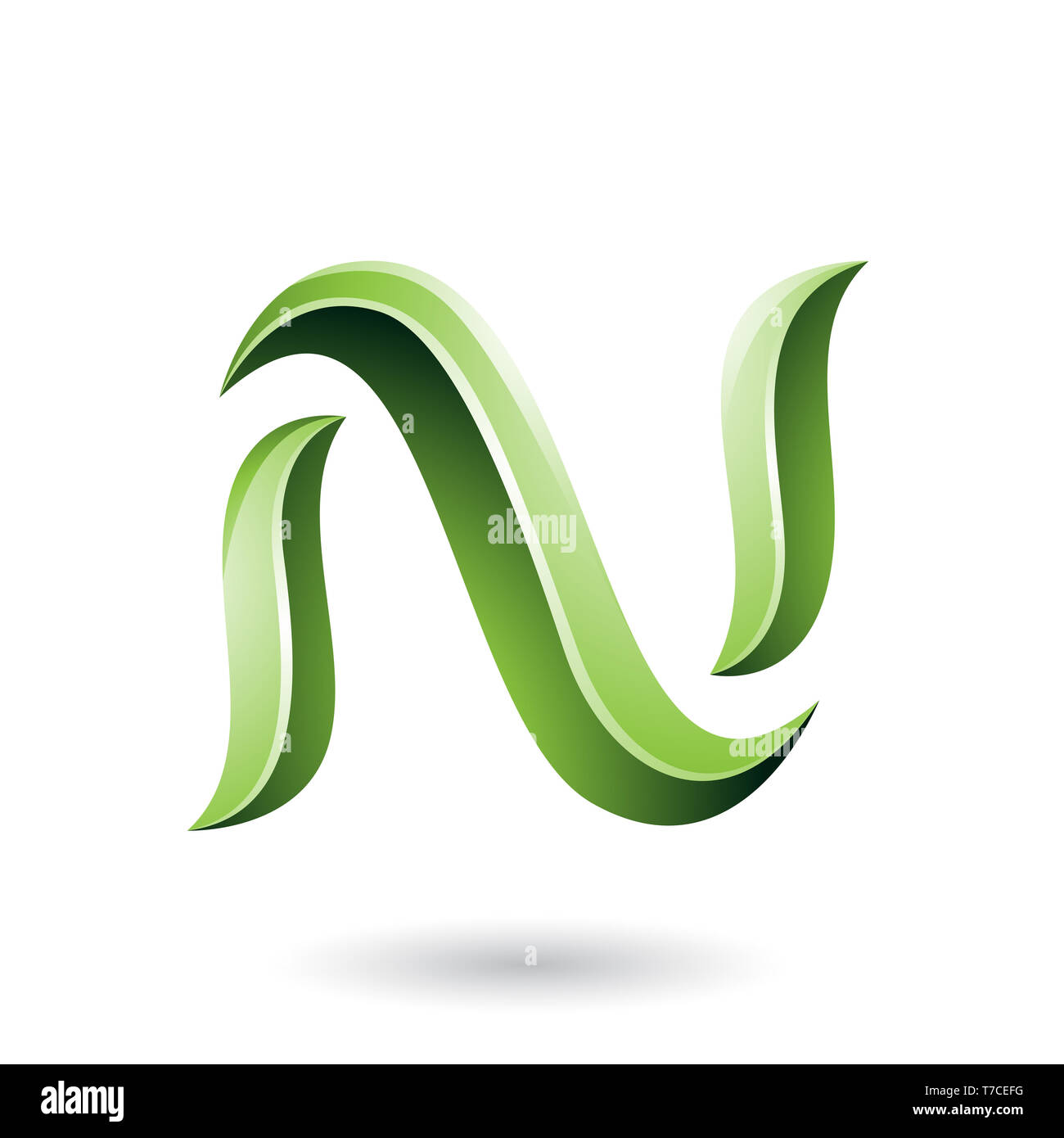 Vector Illustration of Green Glossy Snake Shaped Letter N isolated on a ...